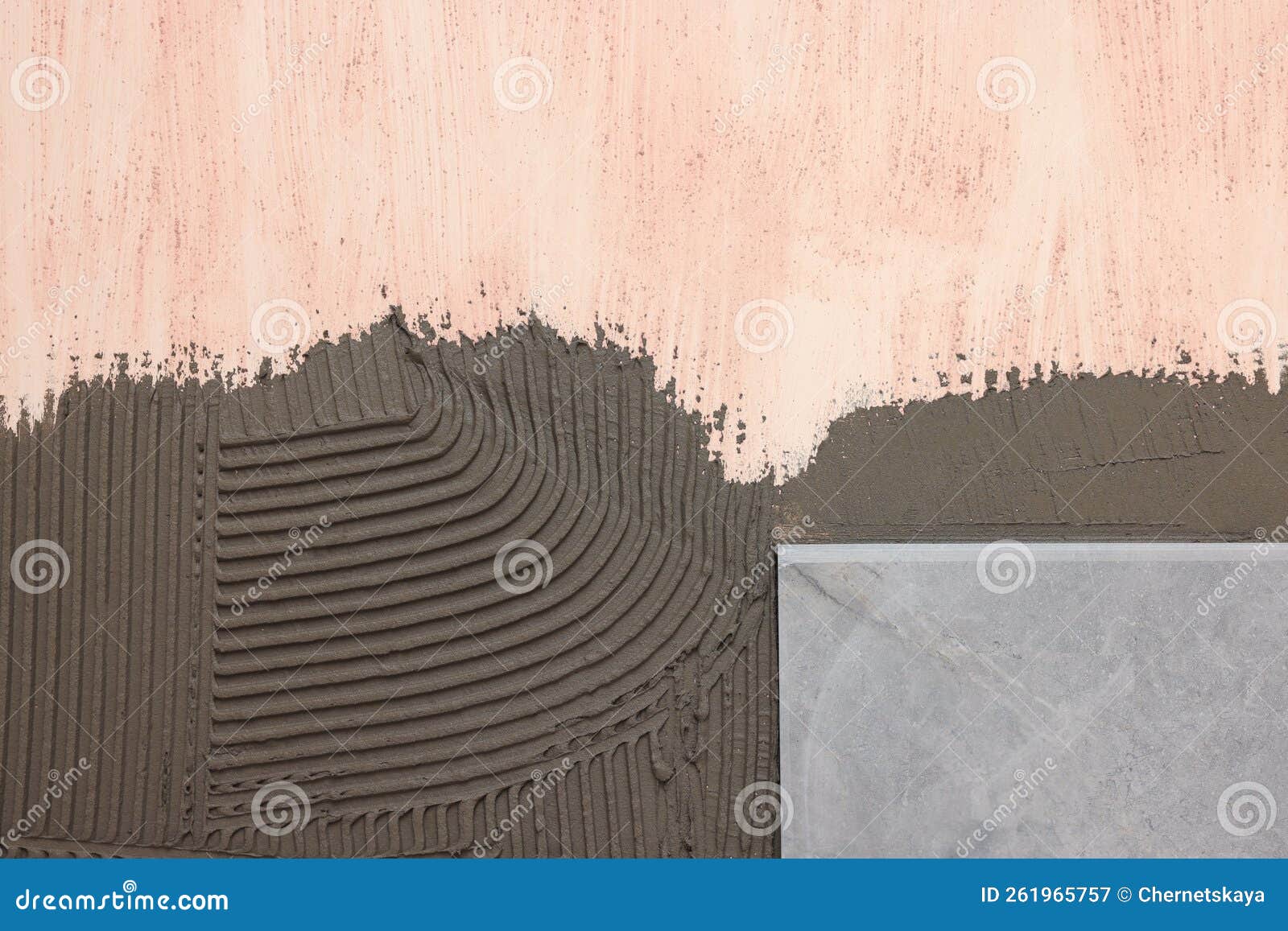 Adhesive Mix and Tile on Wall, Closeup View Stock Image - Image of ...