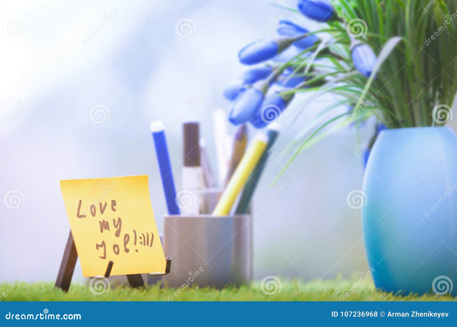 Adhesive Note with Love My Job Text at Green Office Stock Photo - Image ... Adhesive Note with Love My Job Text at Green Office Stock Photo - Image ...