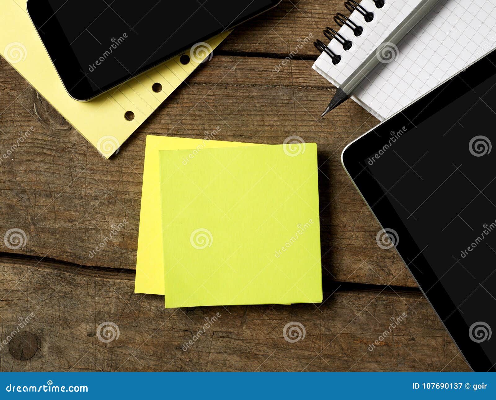 Adhesive notes on desk stock image. Image of horizontal - 107690137