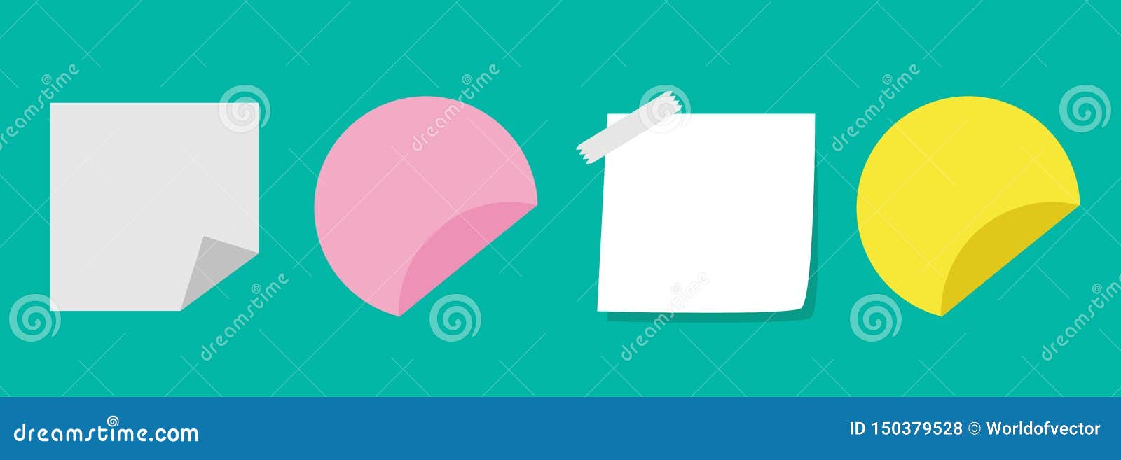 Adhesive Paper Notes and Tag Set Line. Round Circle Shape Template ...