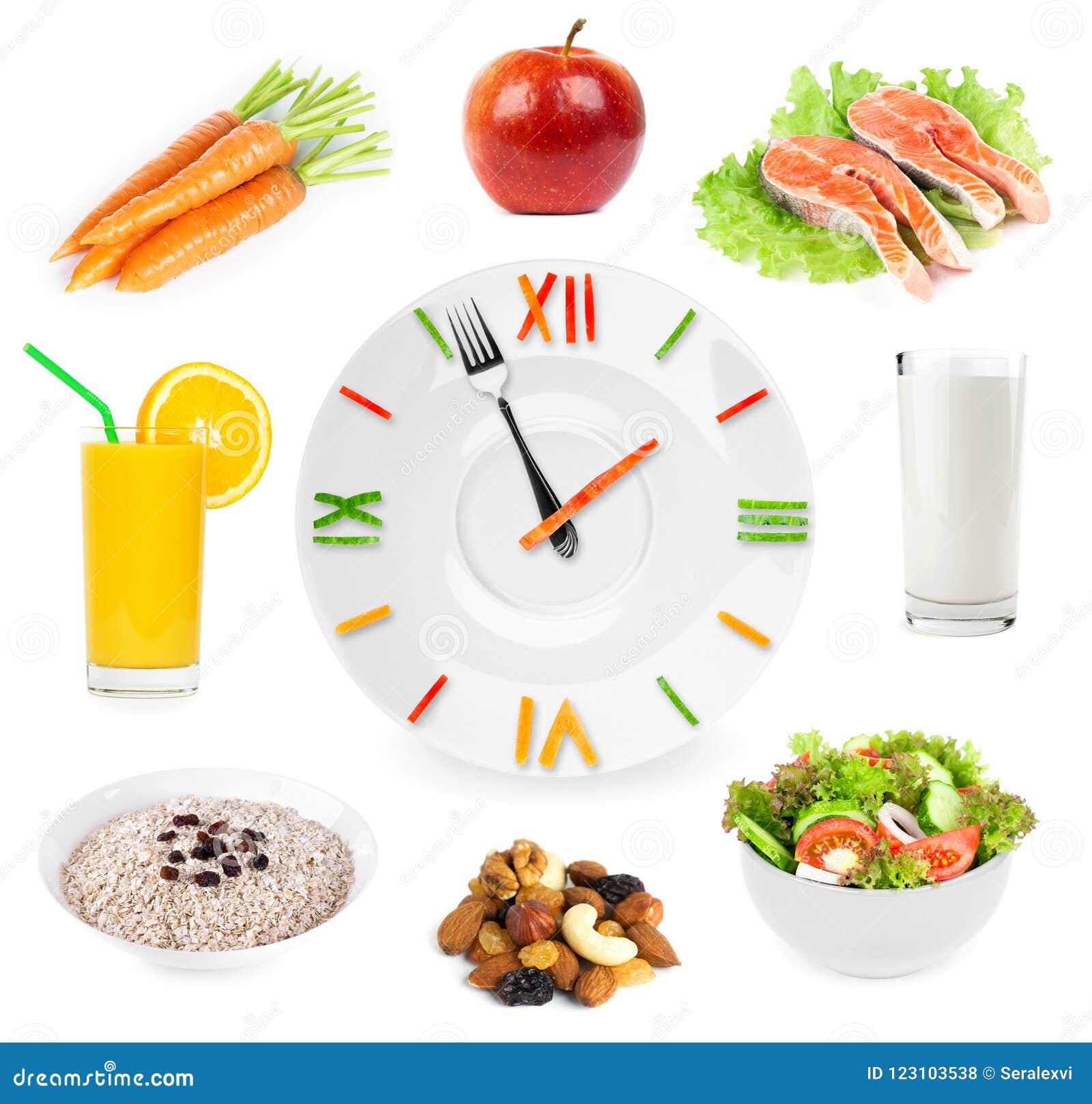 Adiete El Concepto Reloj De La Comida Foto de archivo - Imagen de ...