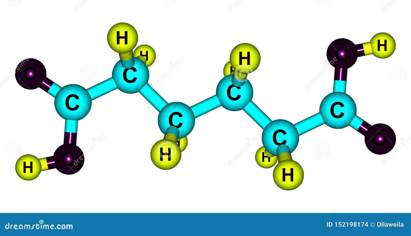 Adipic Acid Molecule. Isolated Molecular Model. 3D Rendering Stock ...