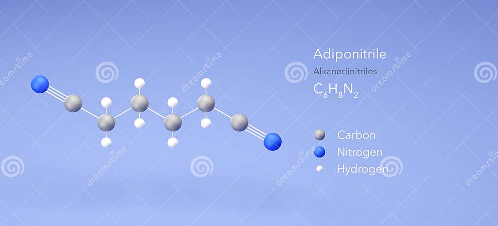 Adiponitrile Molecule, Molecular Structures, Precursor Polymer Nylon 66 ...