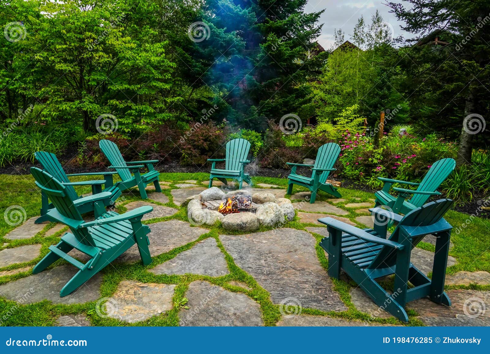 Adirondack Chairs Around Fire Pit Stock Image - Image of furniture ...