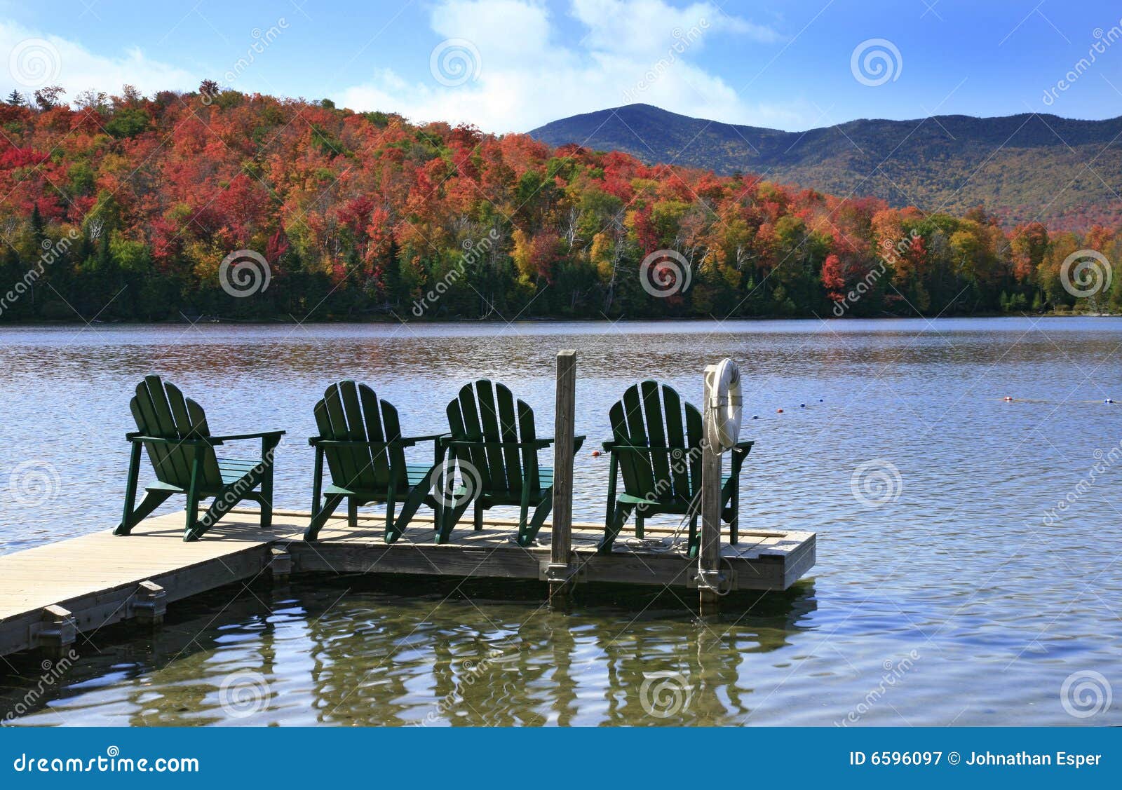 Adirondack chairs on lake stock image. Image of foliage - 6596097