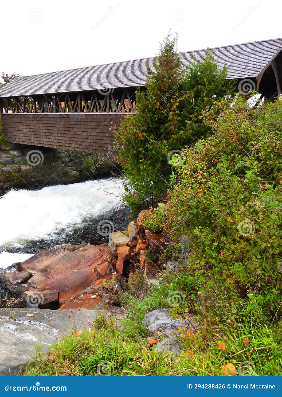 Adirondack Old Forge Covered Bridge in Autumn Stock Photo - Image of ...