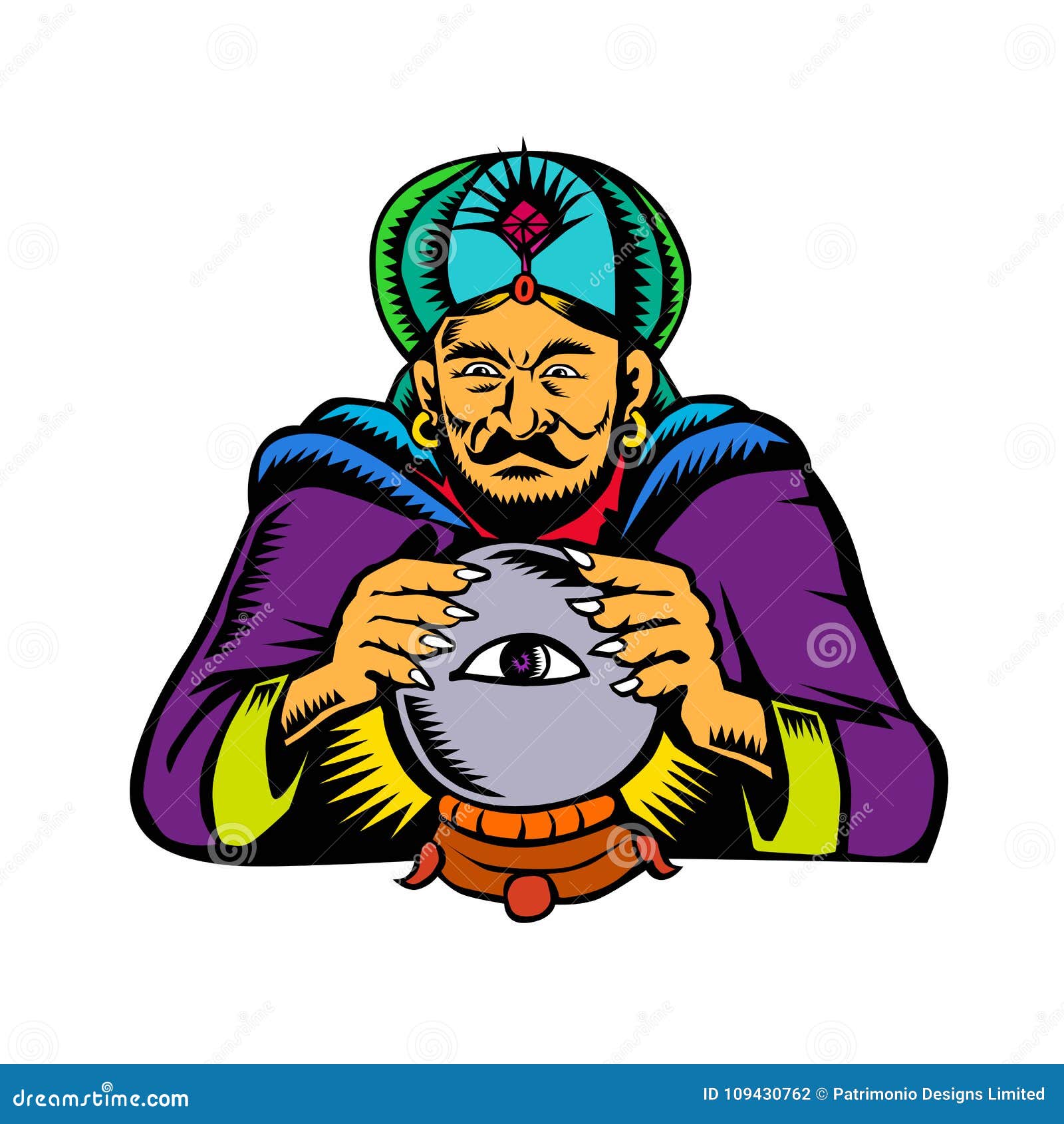 Adivino Con Crystal Ball Woodcut Ilustración del Vector - Ilustración ...