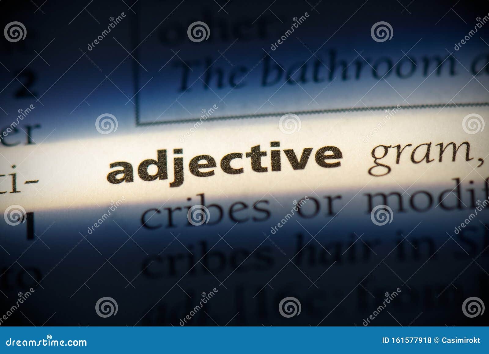 Adjective Word Written On Wood Block. Adjective Text On Cement Table ...