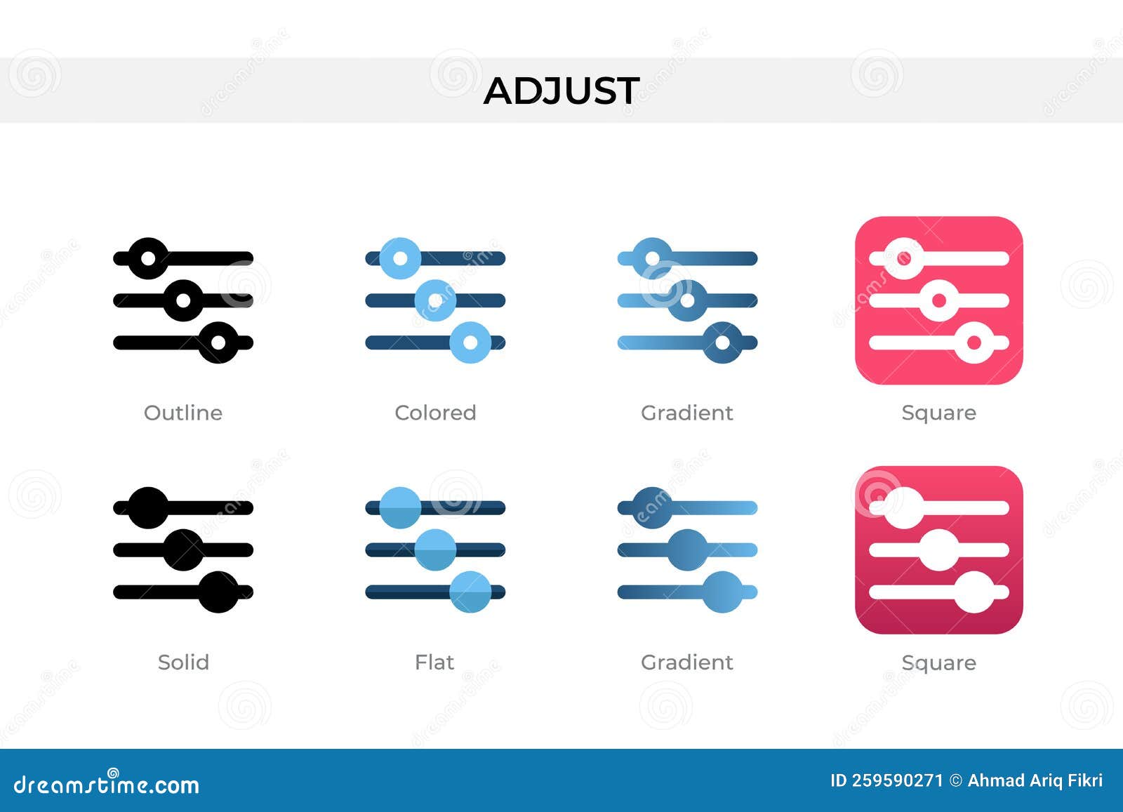 Adjust Icon in Different Style. Adjust Vector Icons Designed in Outline ...
