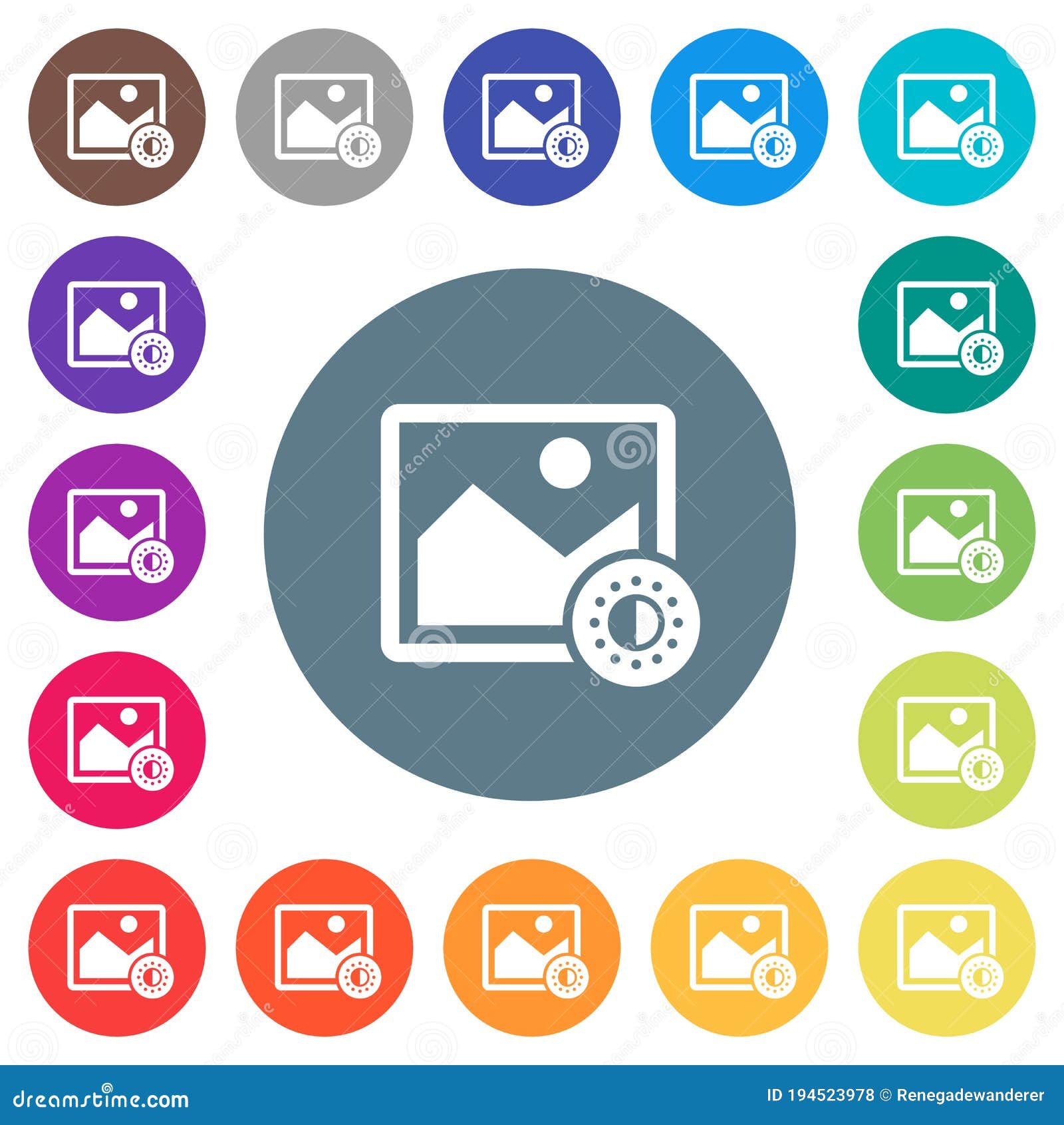 Adjust Image Saturation Flat White Icons on Round Color Backgrounds ...