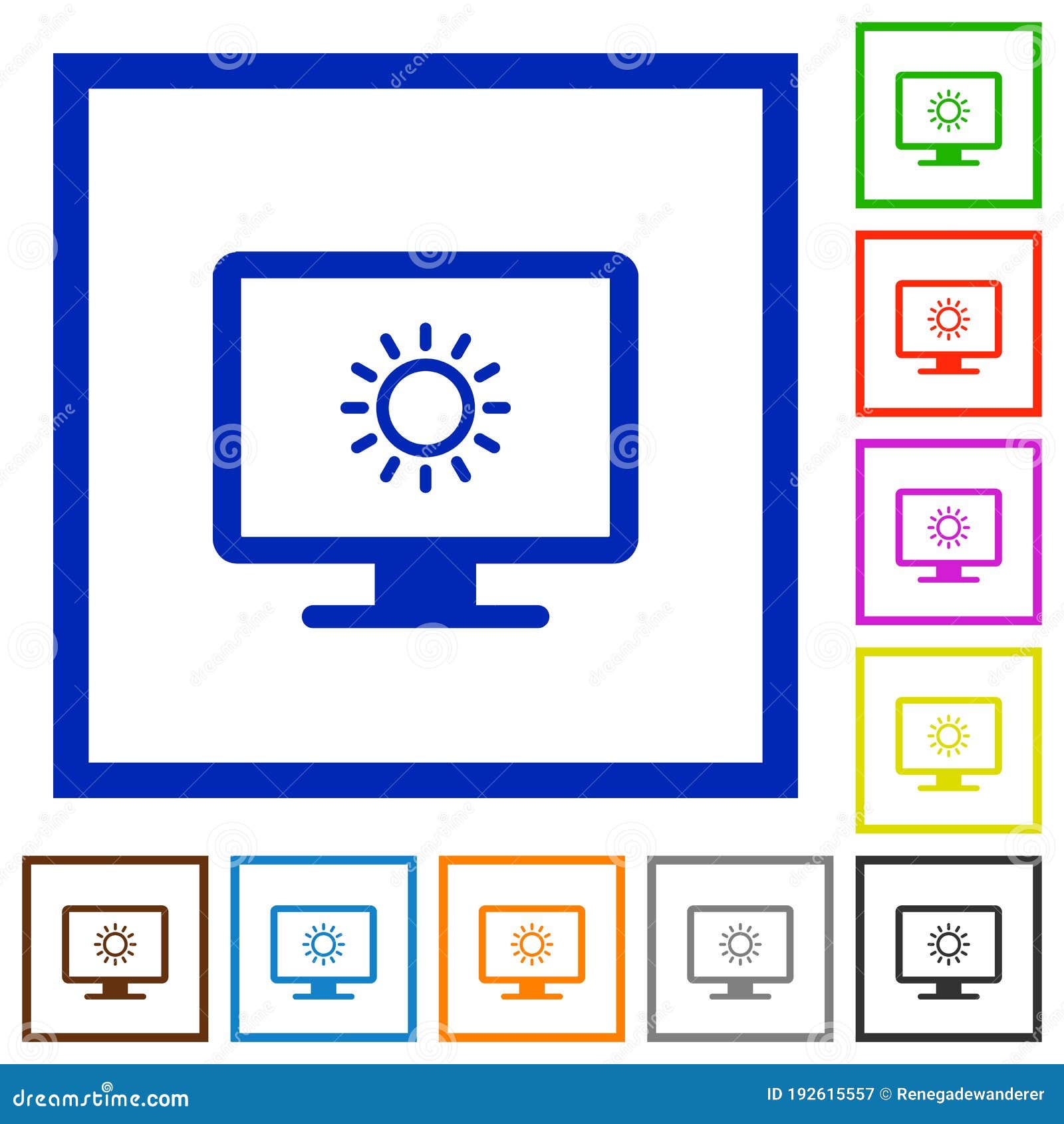 Adjust Screen Brightness Flat Framed Icons Stock Vector - Illustration ...