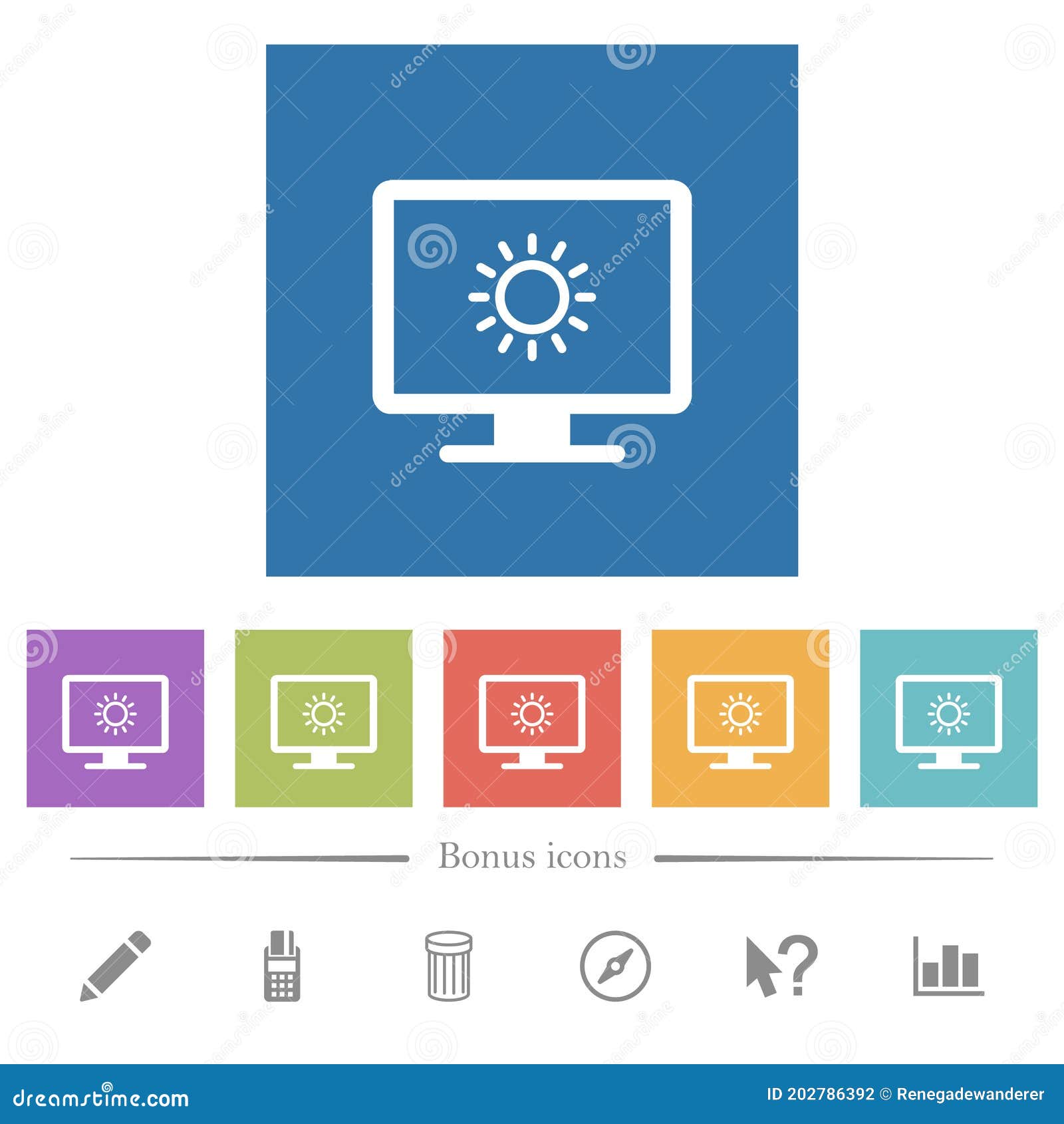 Adjust Screen Brightness Flat White Icons in Square Backgrounds Stock ...