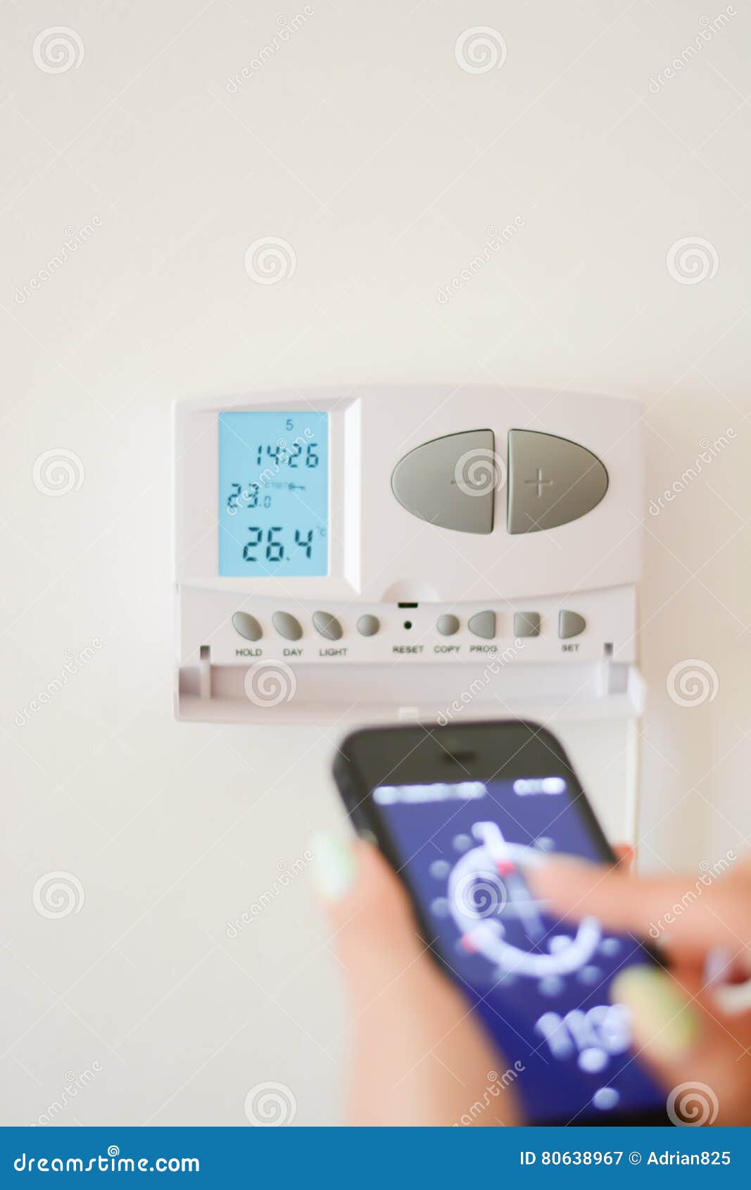 Adjust Temperature in Home Interior with Smartphone Stock Image - Image ...