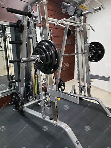 Adjustable Barbell Squat Smith Machine at Gym Stock Image - Image of ...