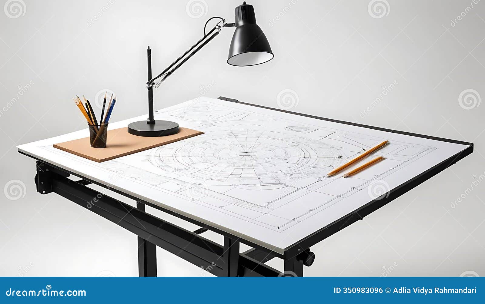 Adjustable Drafting Table with Lamp and Design Sketch Workspace Setup ...