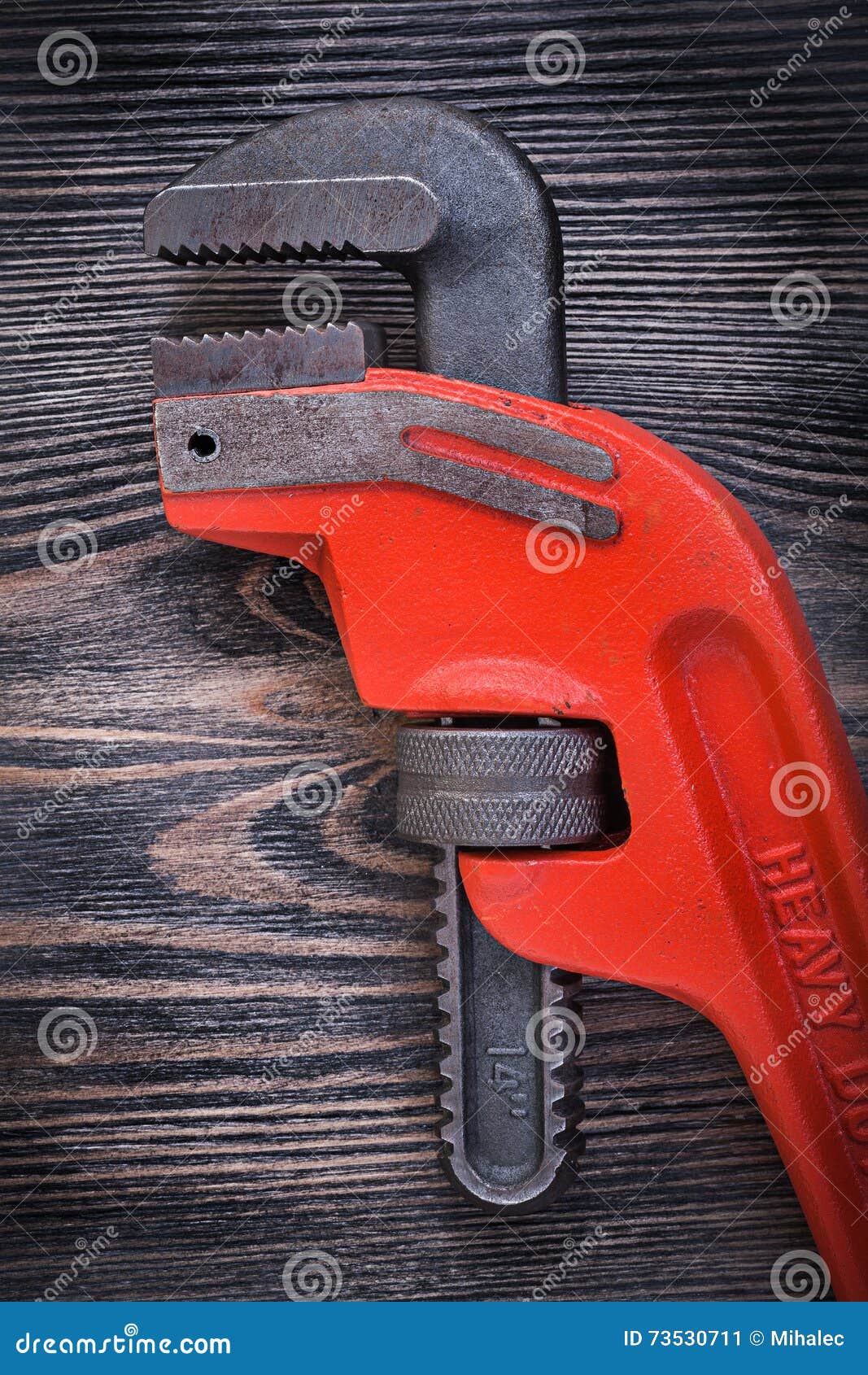 Adjustable Monkey Wrench on Wooden Board Top View Plumbing Conce Stock ...