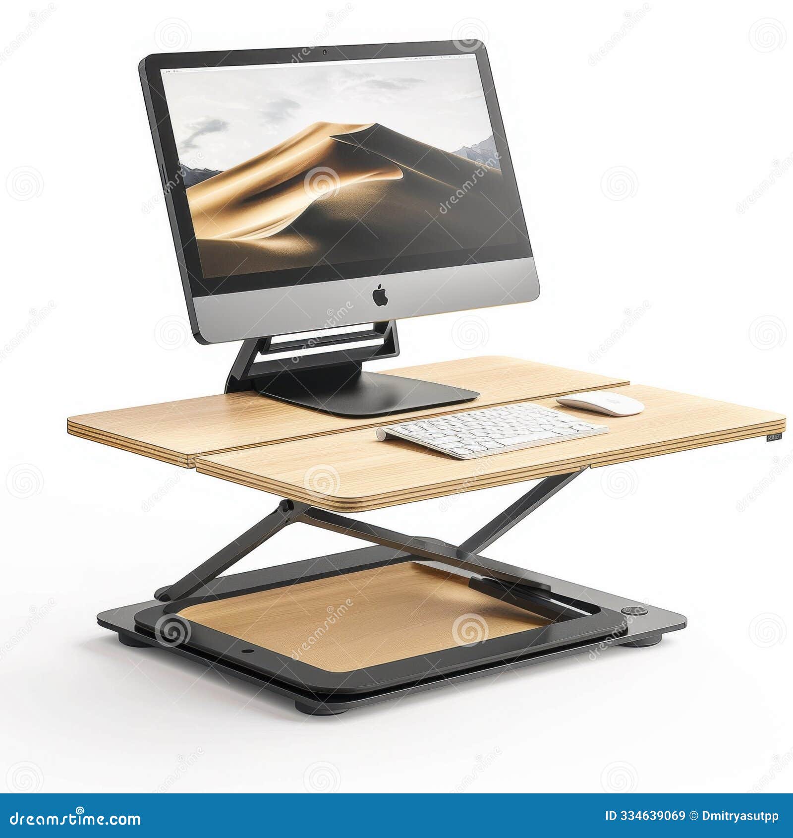 Adjustable Sit-stand Desk with Desktop Computer, Keyboard, and Mouse ...