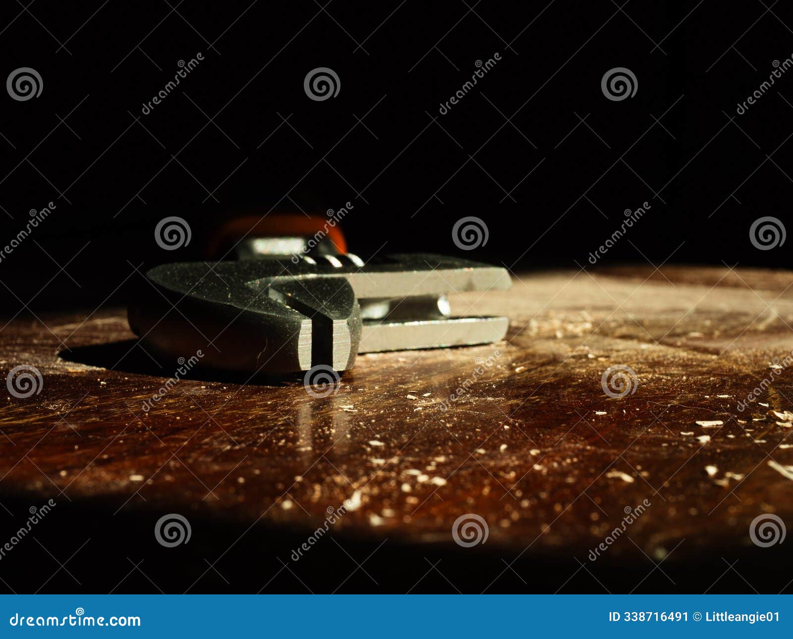 Adjustable Spanner on Dusty Old Table Stock Image - Image of wooden ...