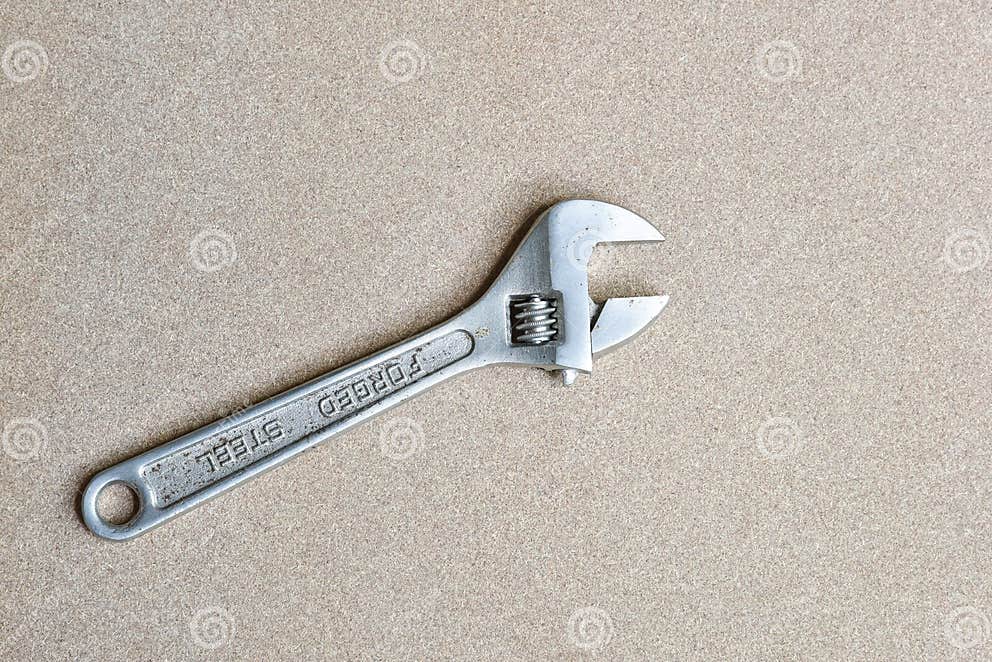 A Adjustable Spanner Tools on Wood Background Stock Photo - Image of ...