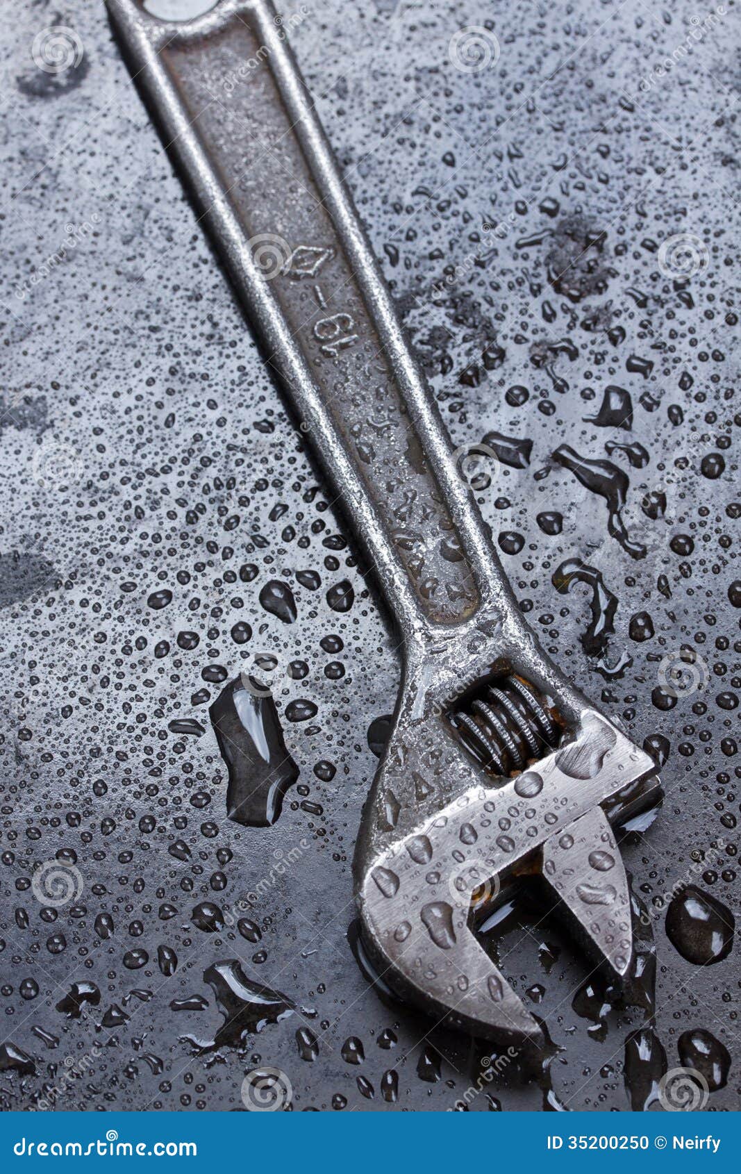 Adjustable Spanner in Water Drops Stock Photo - Image of hardware ...