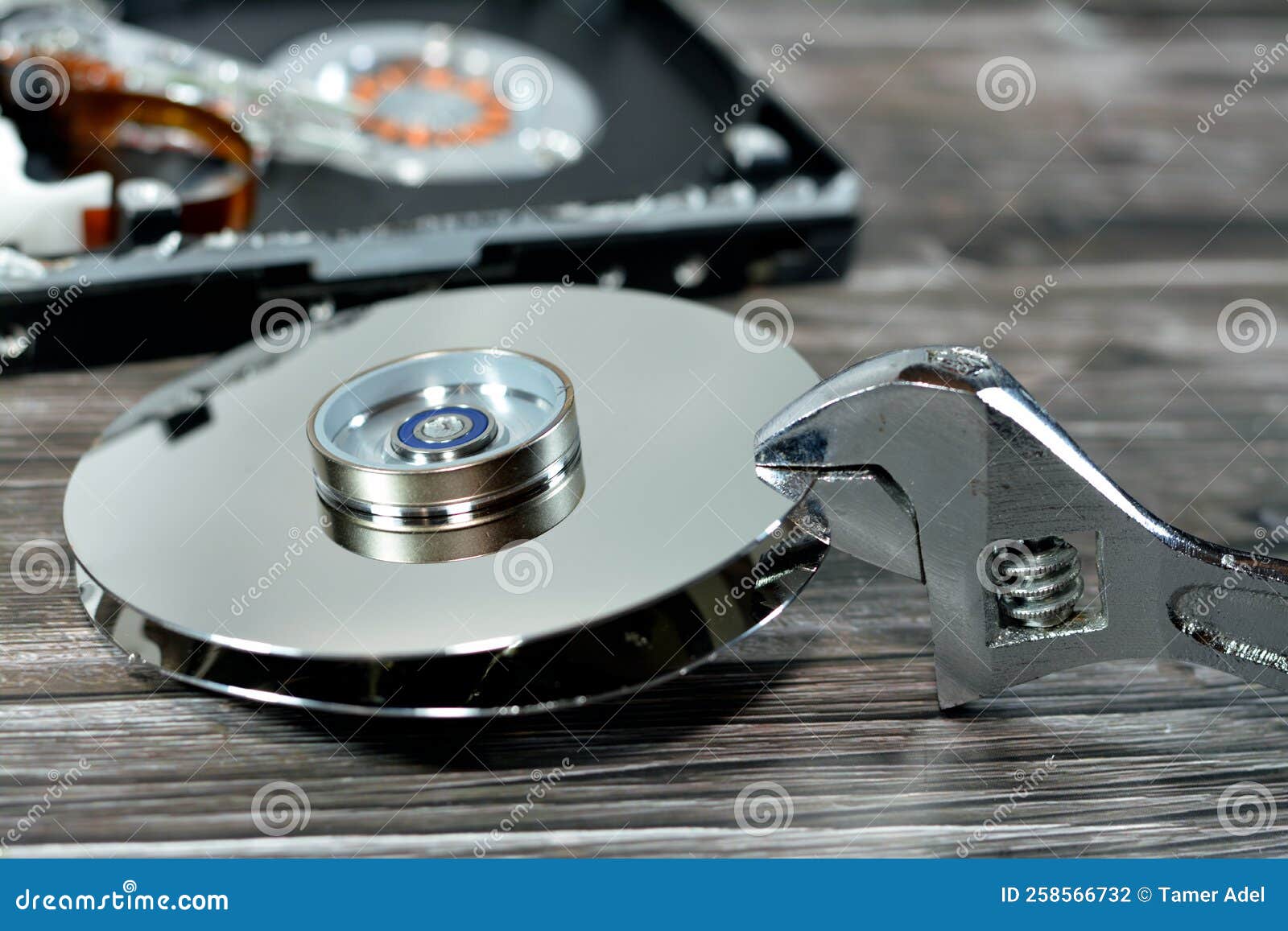 An Adjustable Spanner Wrench and HDD Platters Together, Hard Disk Drive ...