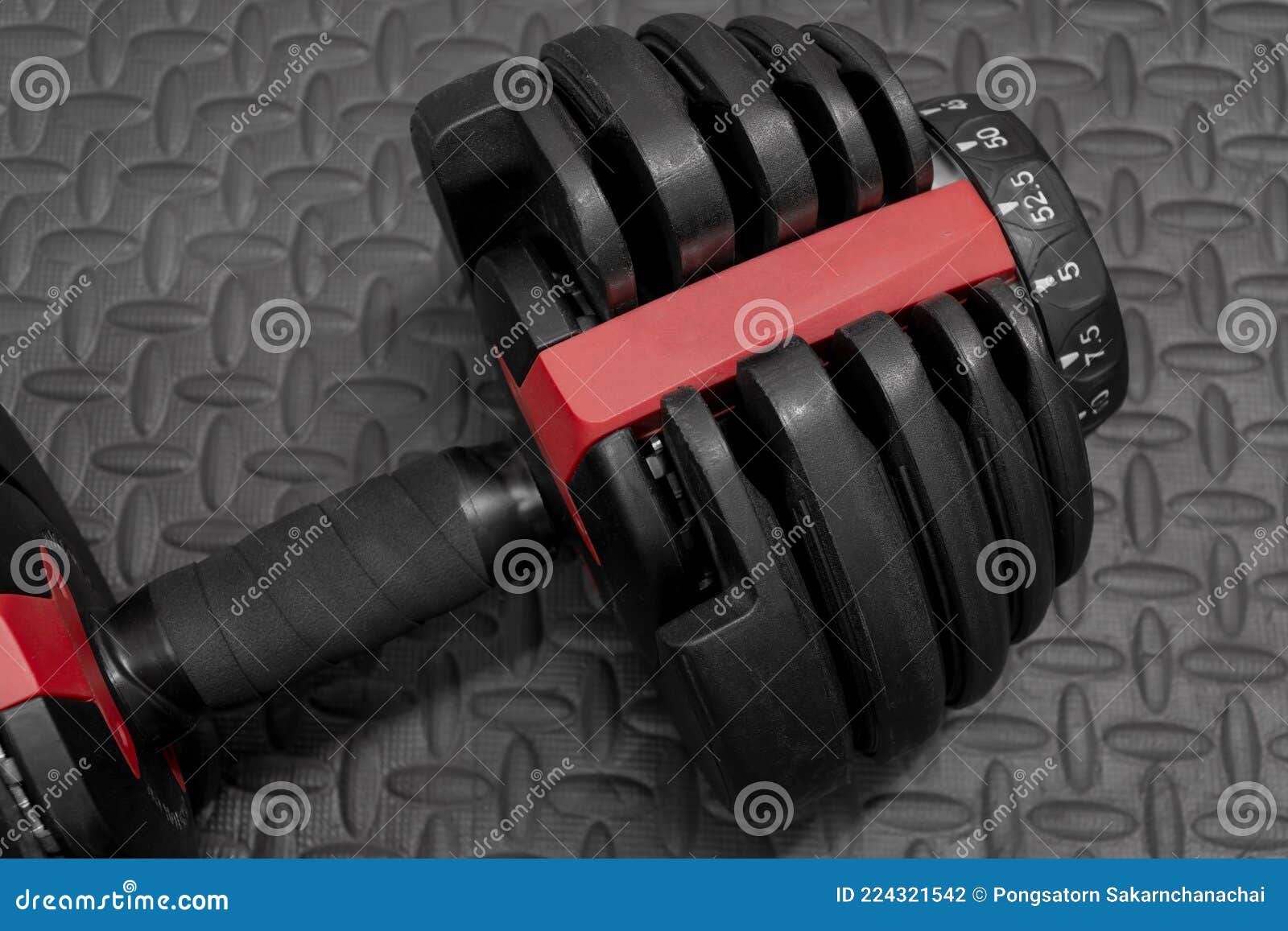 Adjustable Weight Dumbbell in Plastic Polymer Material on Black Rubber ...