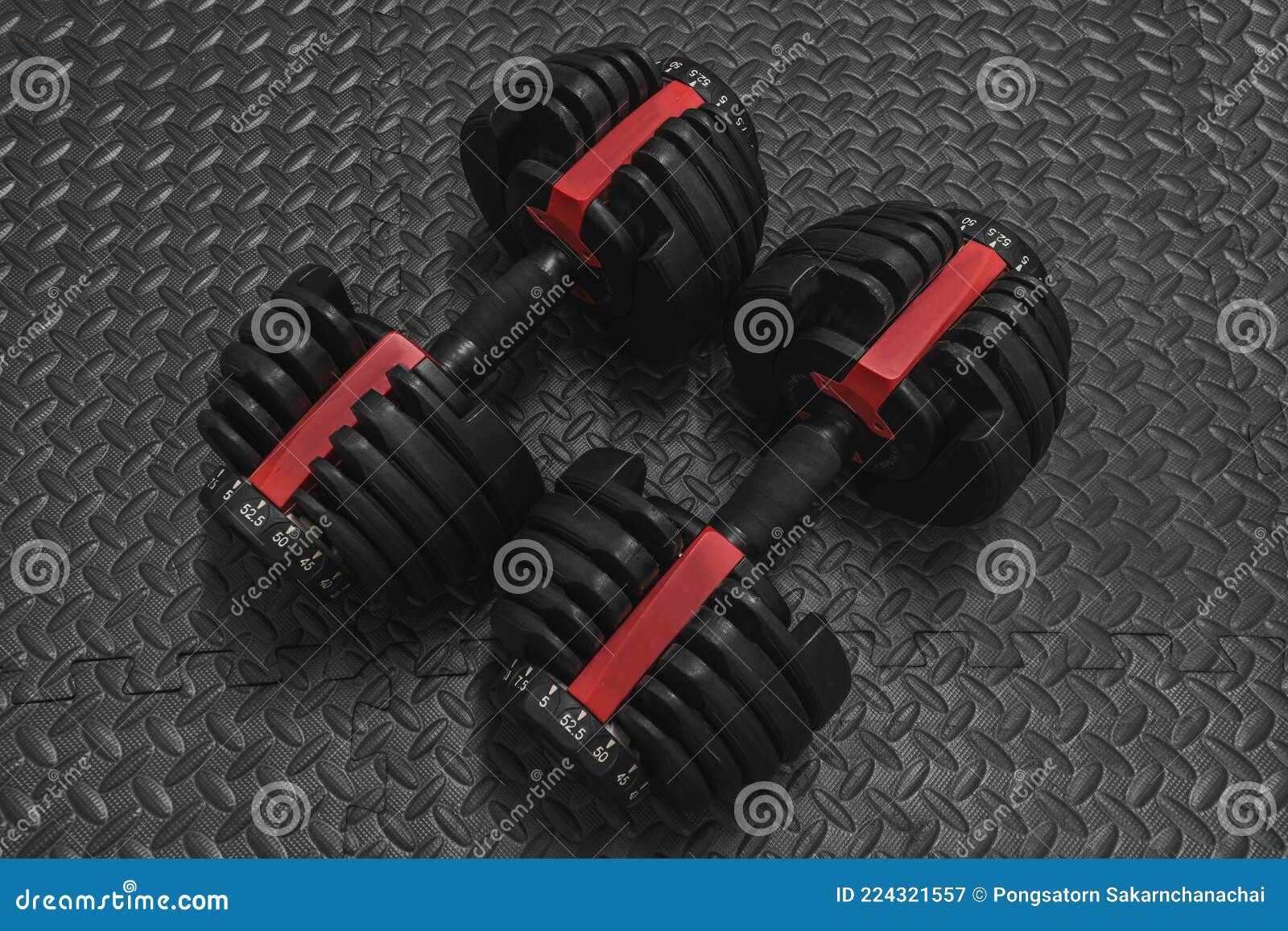 Adjustable Weight Dumbbell in Plastic Polymer Material on Black Rubber ...