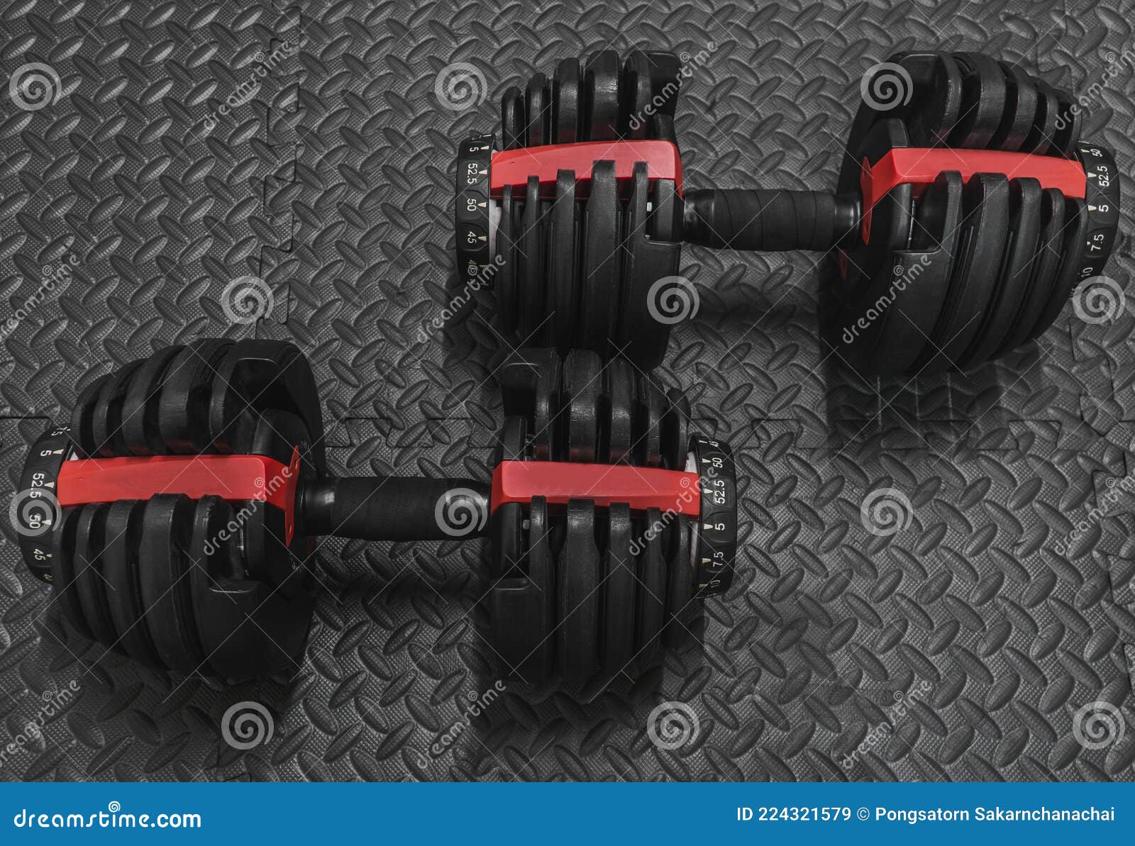 Adjustable Weight Dumbbell in Plastic Polymer Material on Black Rubber ...
