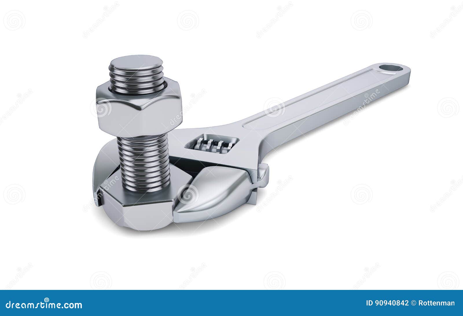Adjustable Wrench And Bolt On White Background. 3d Rendering Stock ...