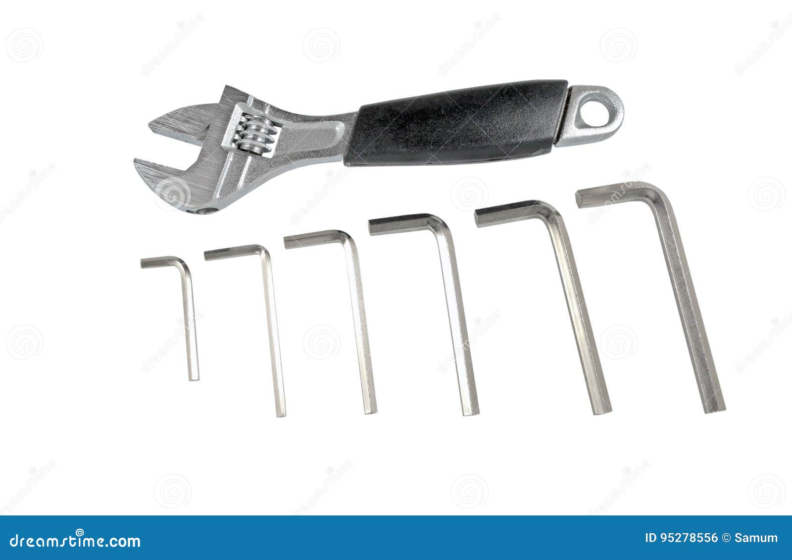 Adjustable Wrench and Hex Keys Stock Photo - Image of allen, universal ...