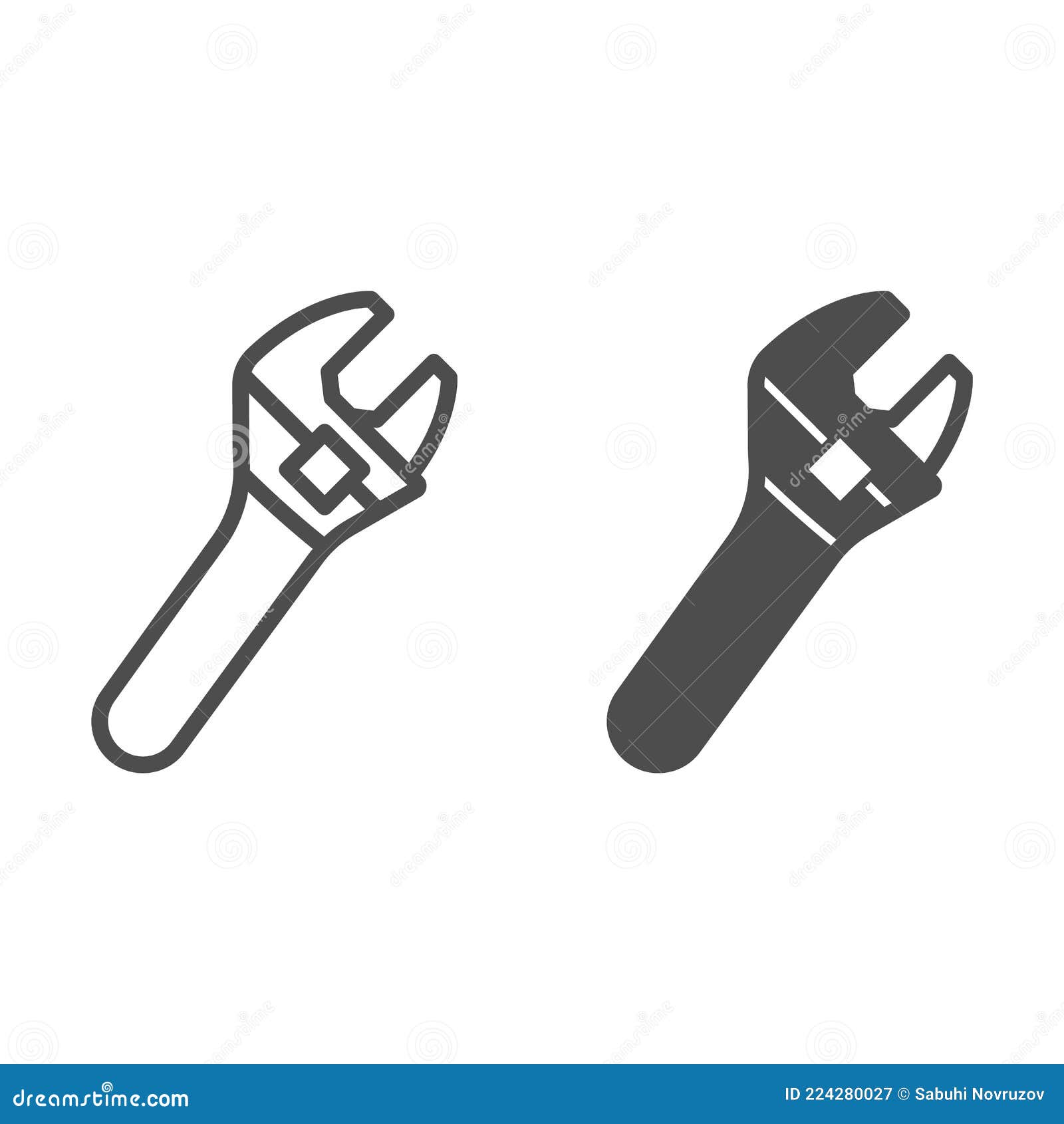 Adjustable Wrench Line and Solid Icon, Construction Tools Concept ...