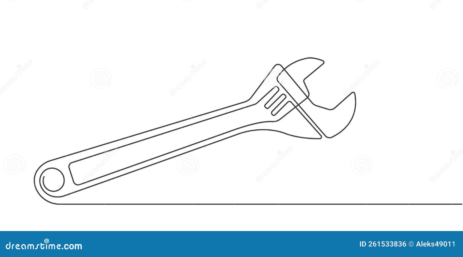 Adjustable Wrench.Locksmith Tool for Work.One Line Drawing.Vector ...