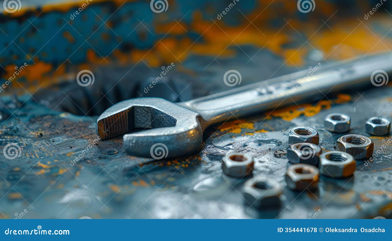 Adjustable Wrench and Nuts on a Greasy Surface Stock Photo - Image of ...
