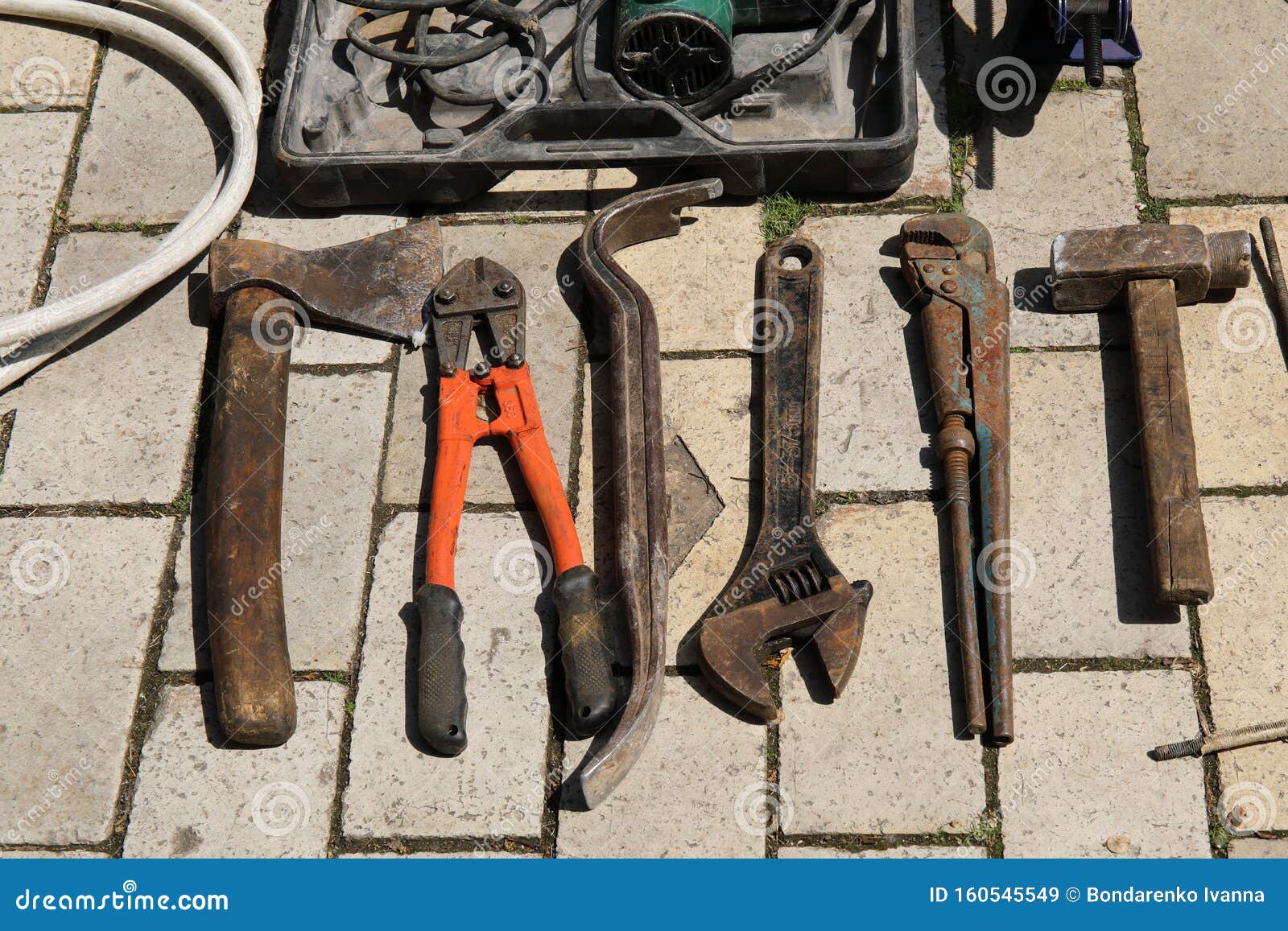Adjustable Wrench and Other Tools on the Ground Stock Image - Image of ...