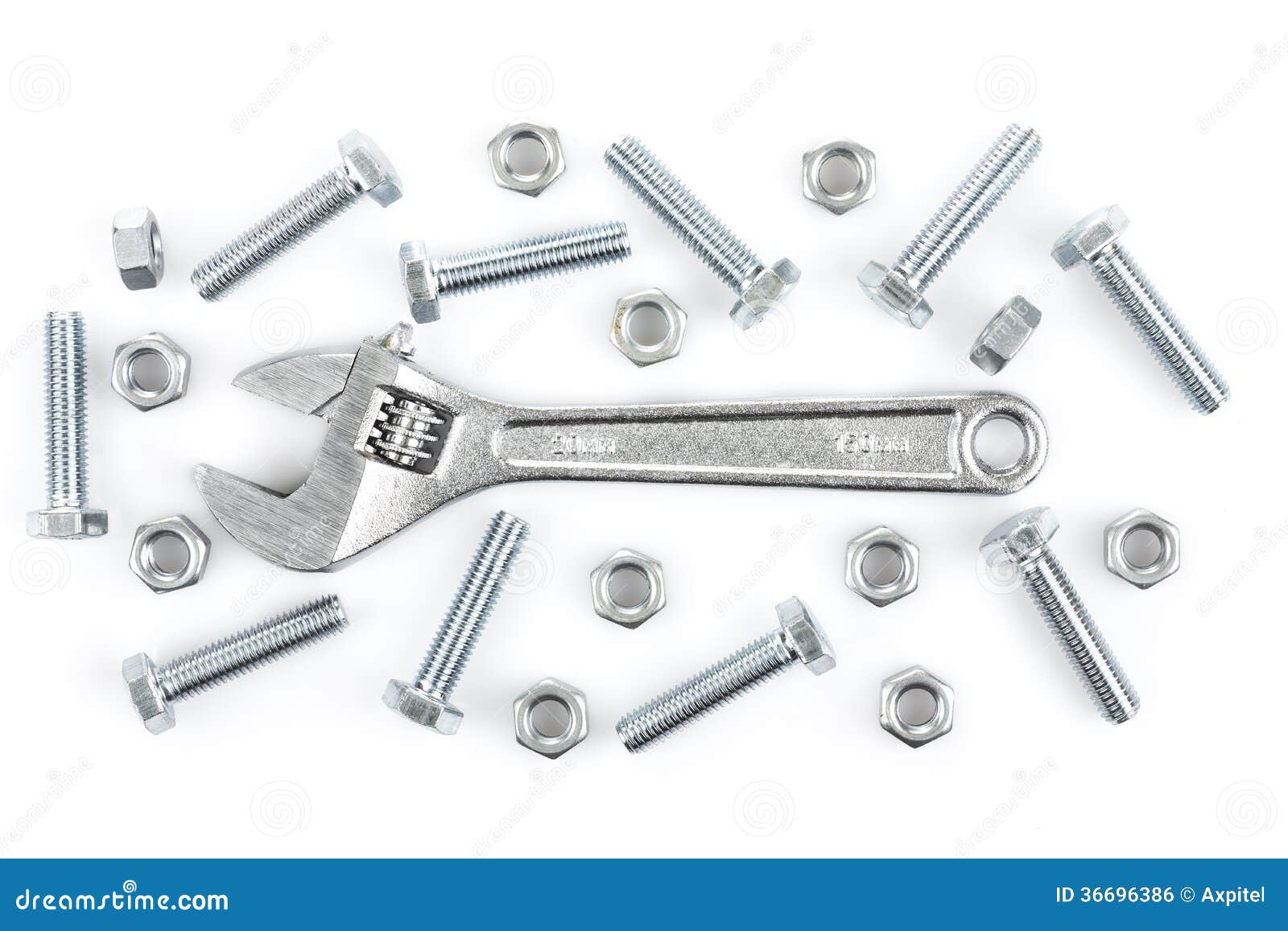 Adjustable Wrench with Screws and Nuts Stock Photo - Image of handmade ...