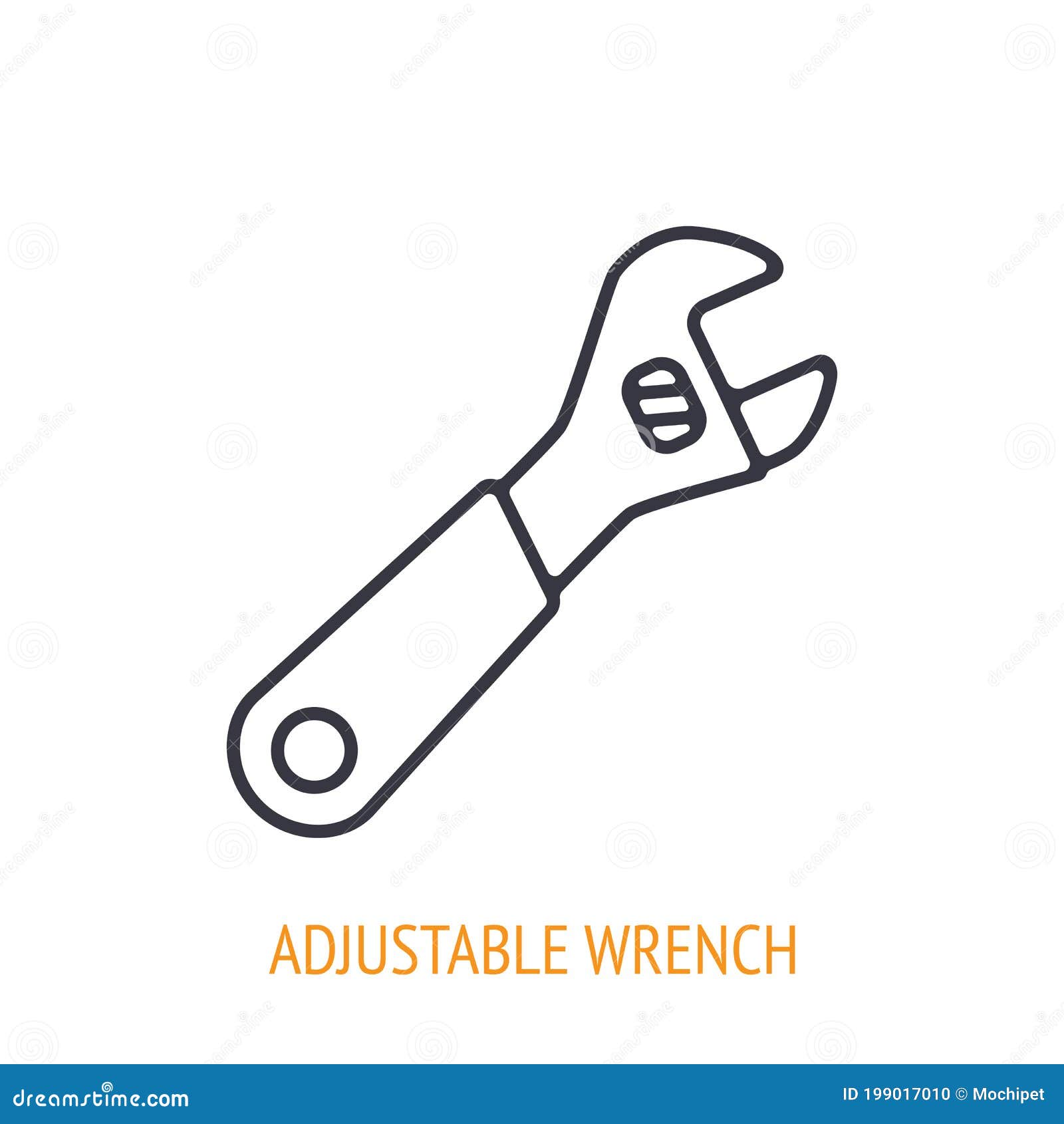 Adjustable Wrench or Spanner Outline Icon. Vector Illustration. Hand ...