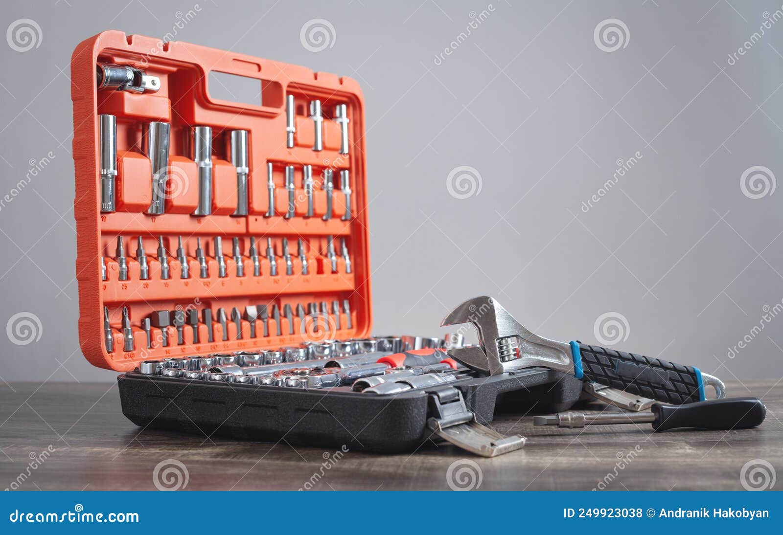 Adjustable Wrench with a Toolbox. Wrenches of Different Sizes Stock ...
