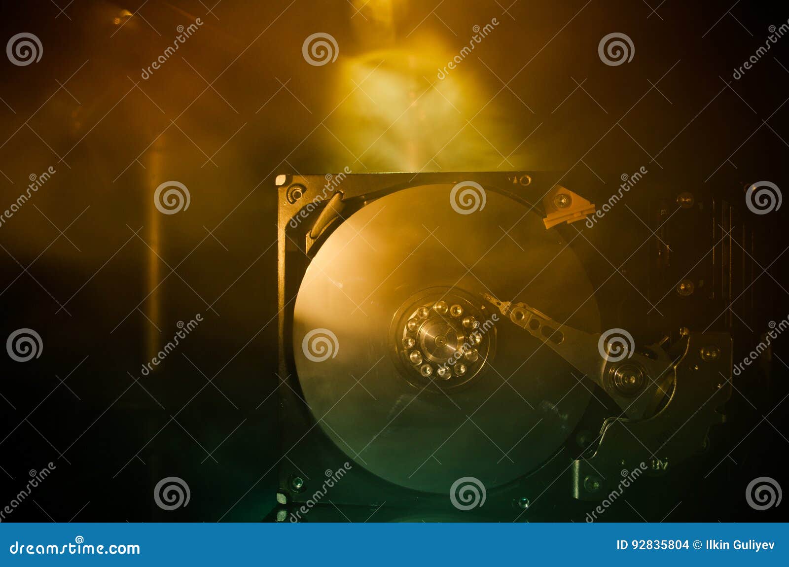 Adjustable Wrench Turn Off a Hard Disk. on a Dark Background. Computer ...