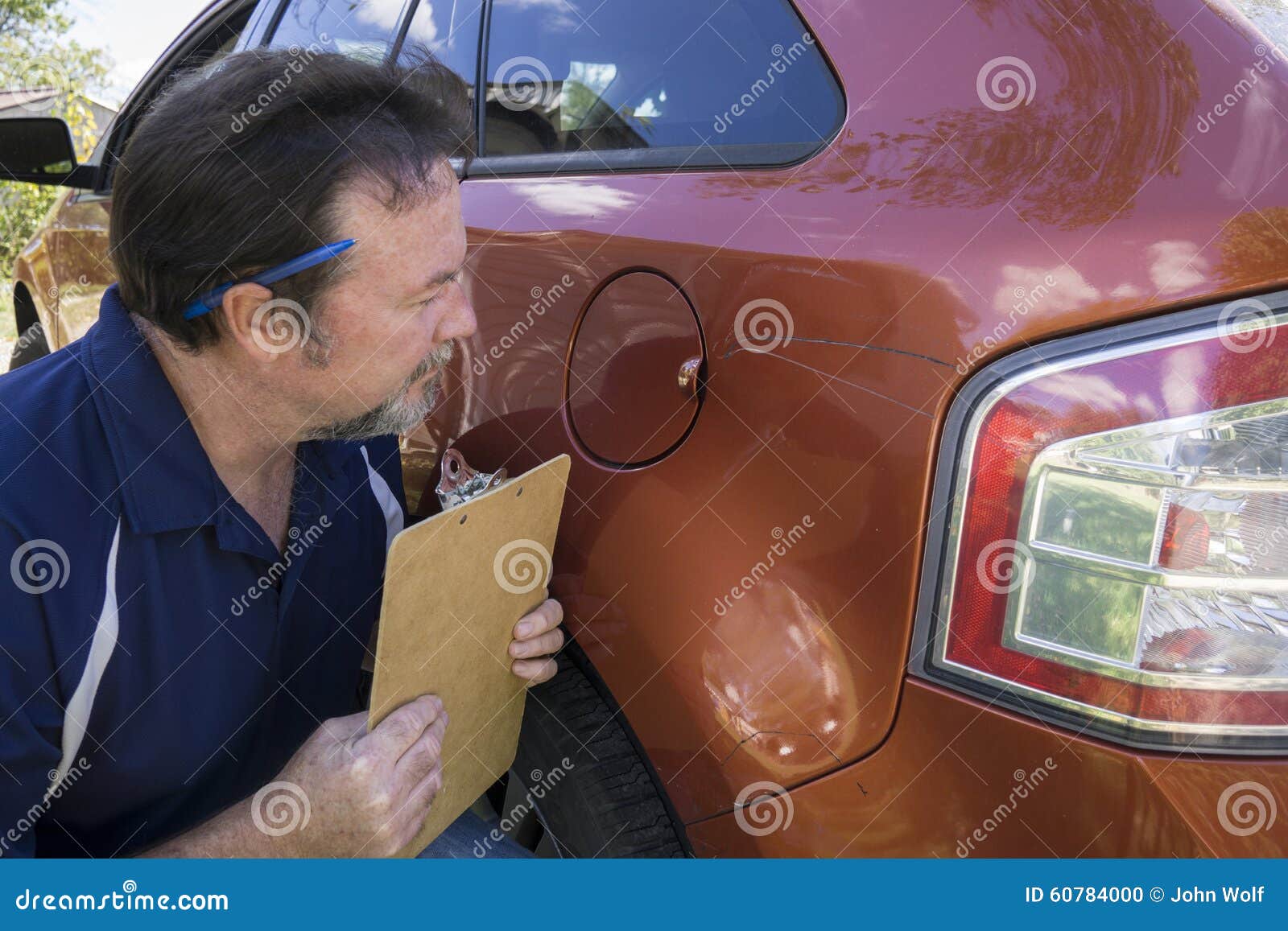 Adjuster Looking at Damage on Vehicle Stock Photo - Image of agent ...
