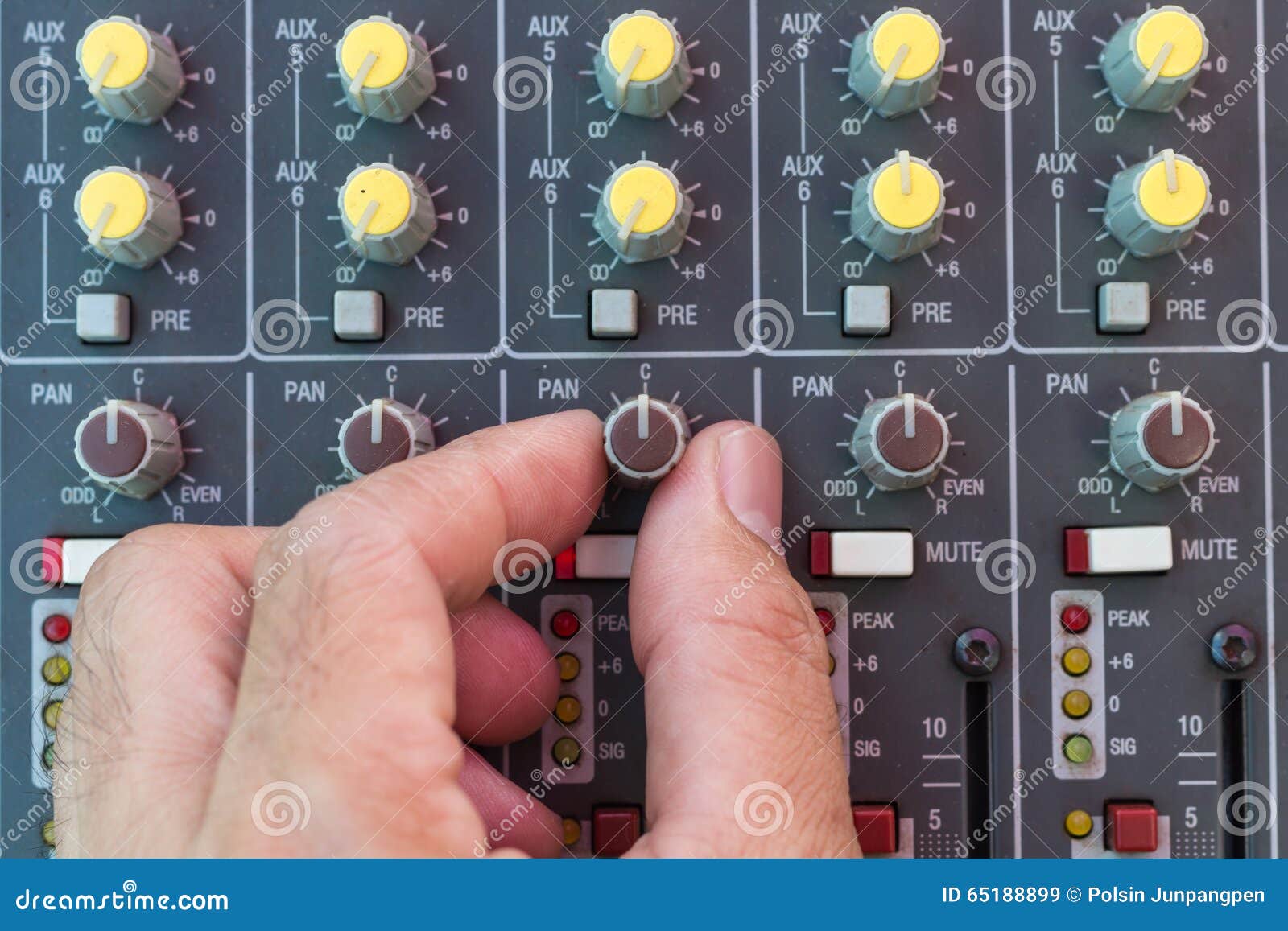 Adjusting Audio Sound Mixer. Stock Image - Image of board, keypad: 65188899