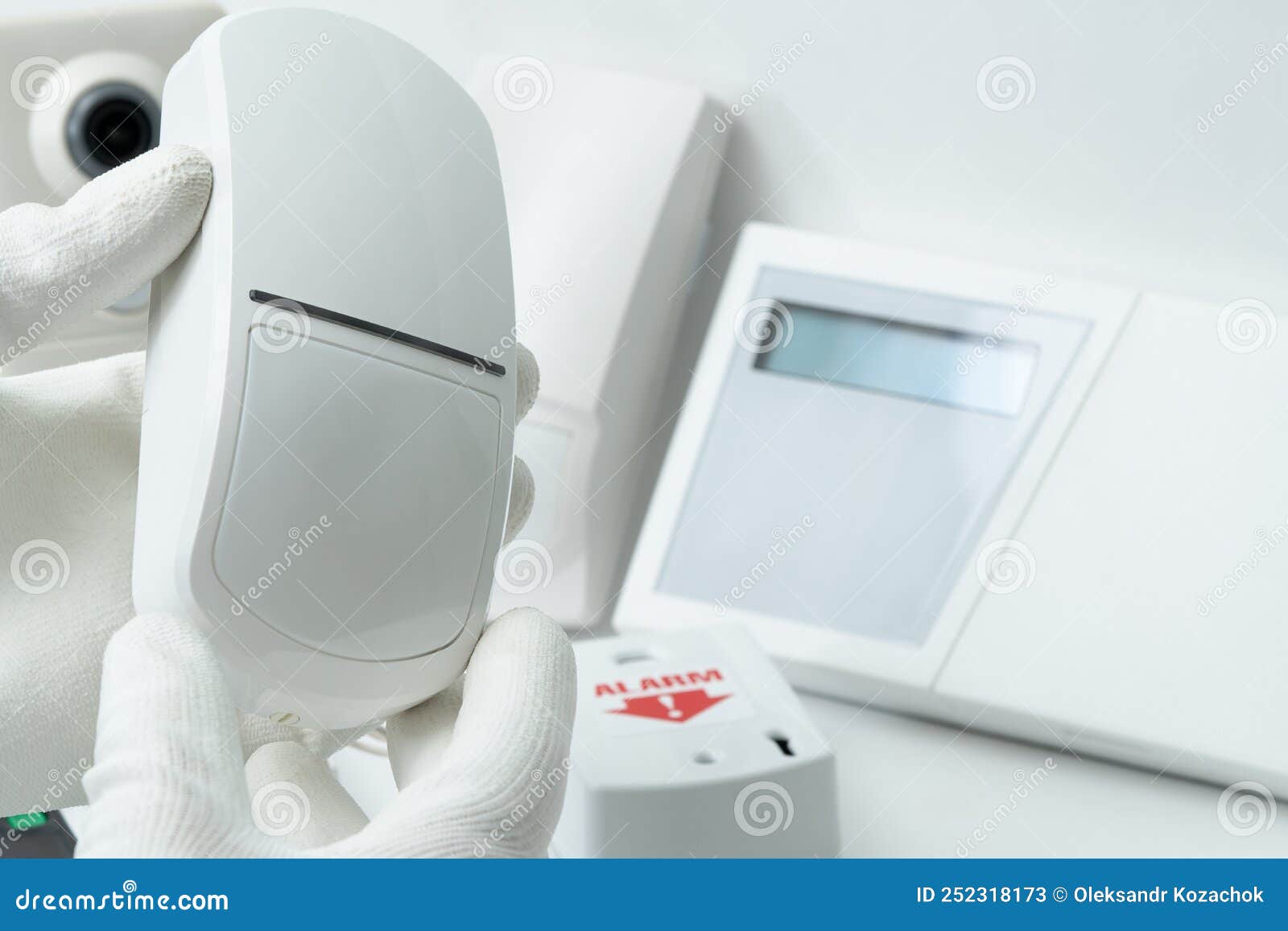 Adjusting Motion Sensor Security Systems on White Background. Stock ...