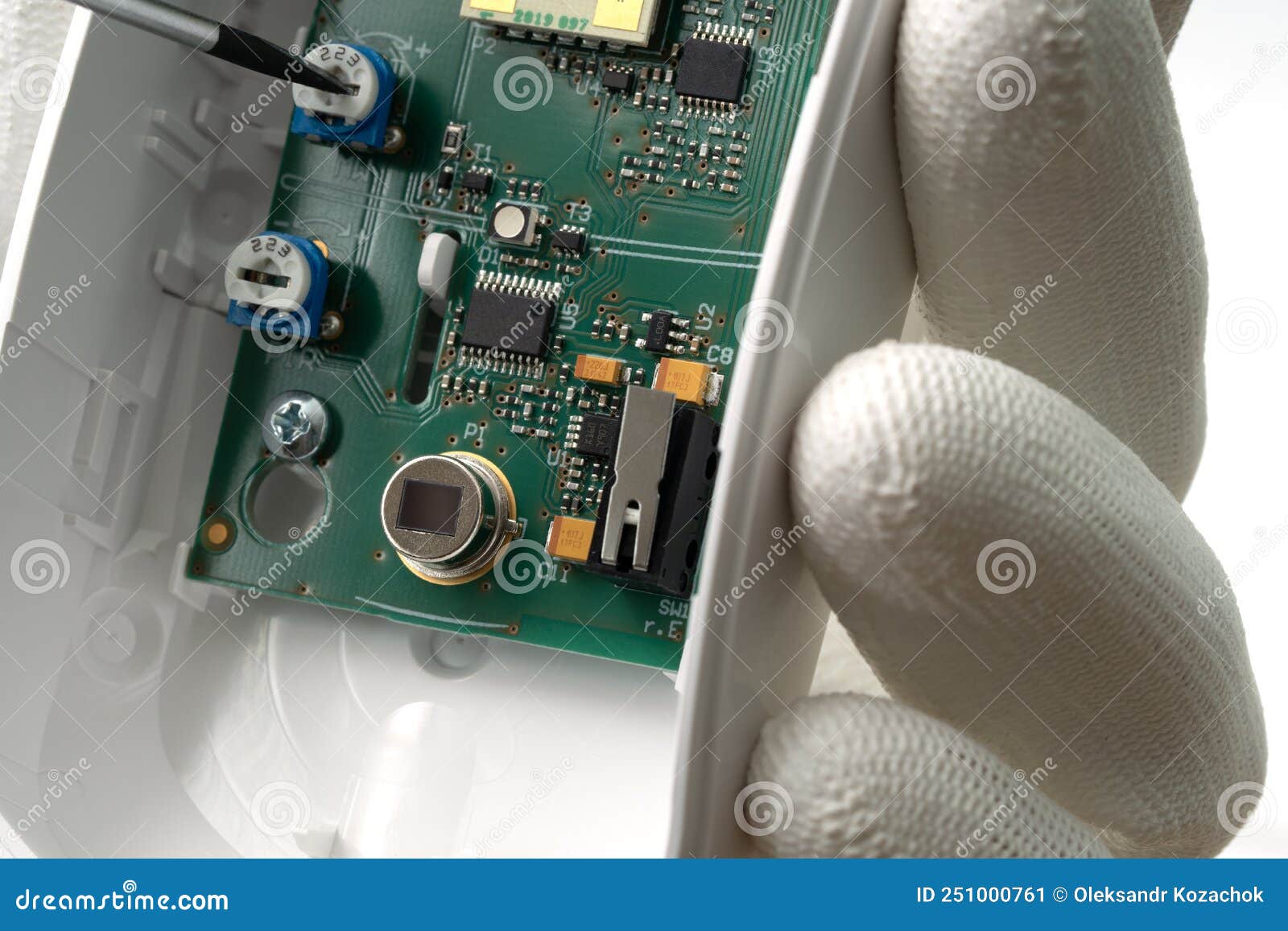 Adjusting Motion Sensor Security Systems on White Background. Stock ...