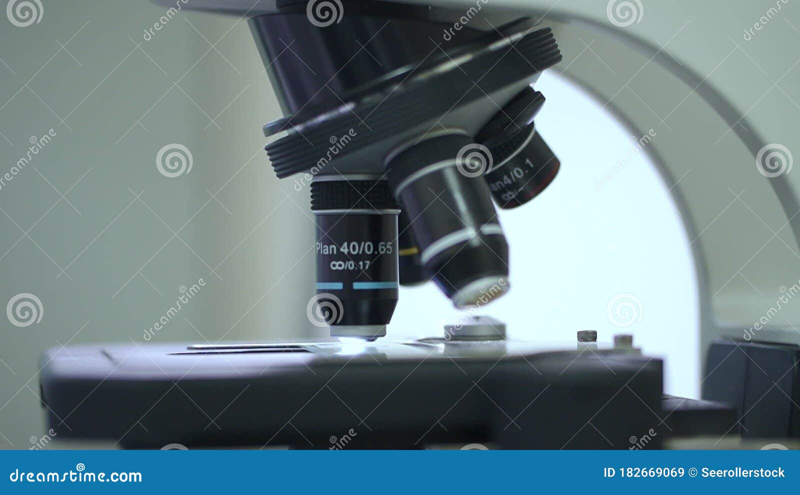 Adjusting Objective Lens of Microscope To Study Sample in Laboratory ...