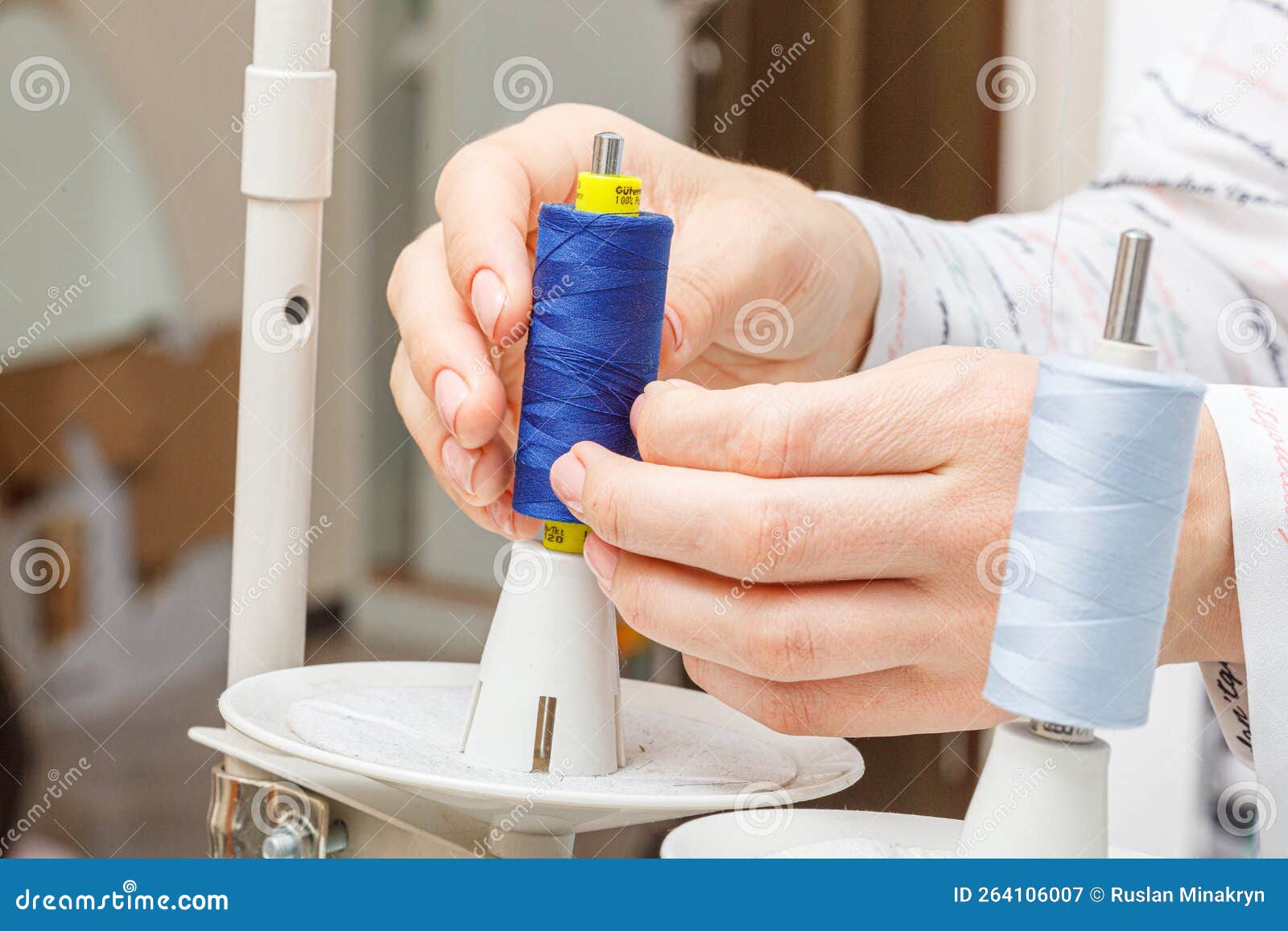 Adjusting the Sewing Machine, Threads in Female Hands Stock Image ...