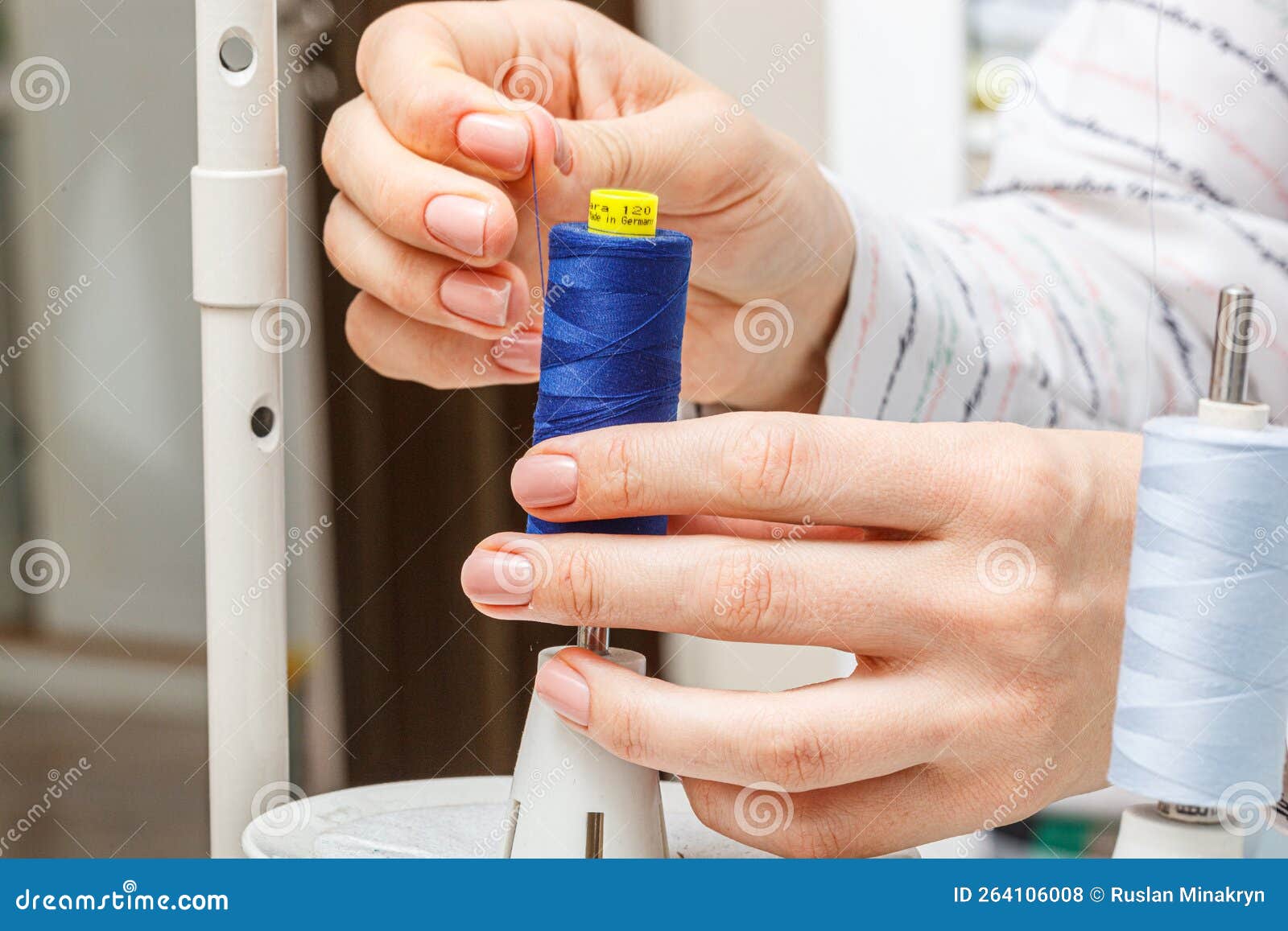 Adjusting the Sewing Machine, Threads in Female Hands Stock Photo ...