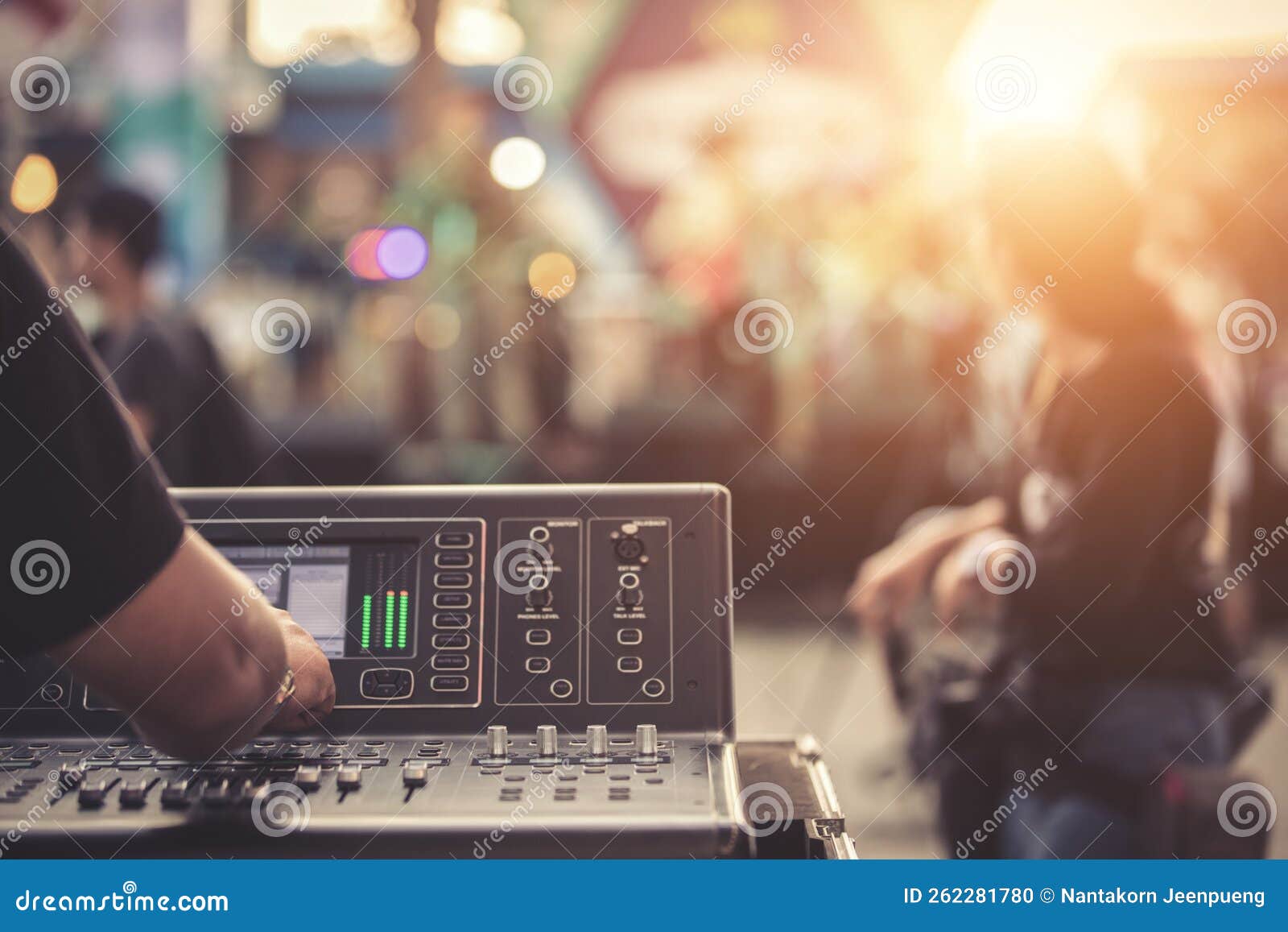 Adjusting the Sound System in Front of the Concert Stage. Stock Photo ...