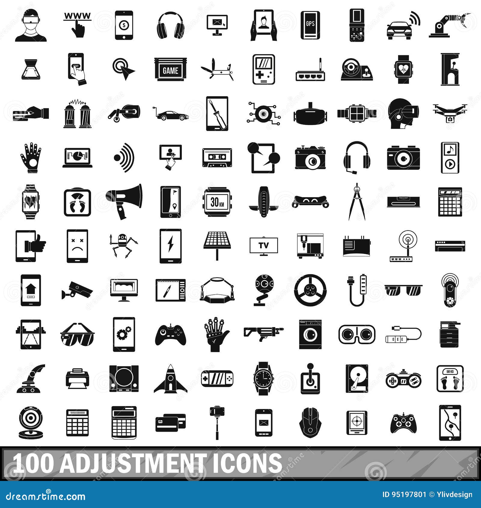 100 Adjustment Icons Set, Simple Style Stock Vector - Illustration of ...