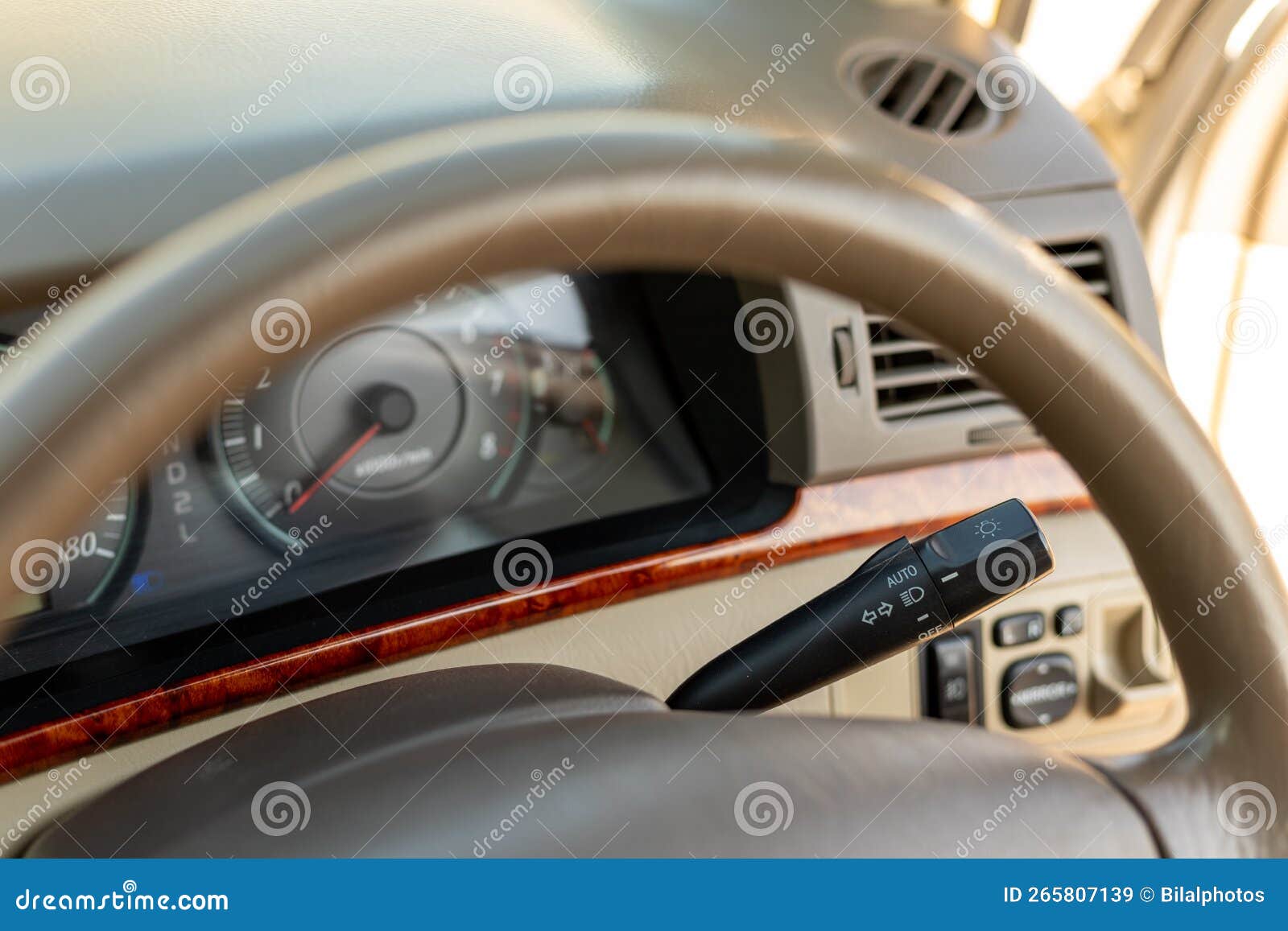 Adjustment Lever of Headlights in a Car with Selective Focus Stock ...