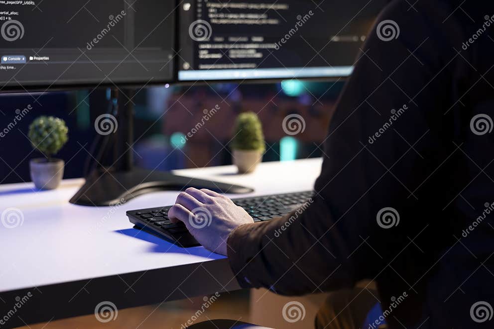 It Admin in Apartment Fixing Coding Issues, Typing on Keyboard, Close ...