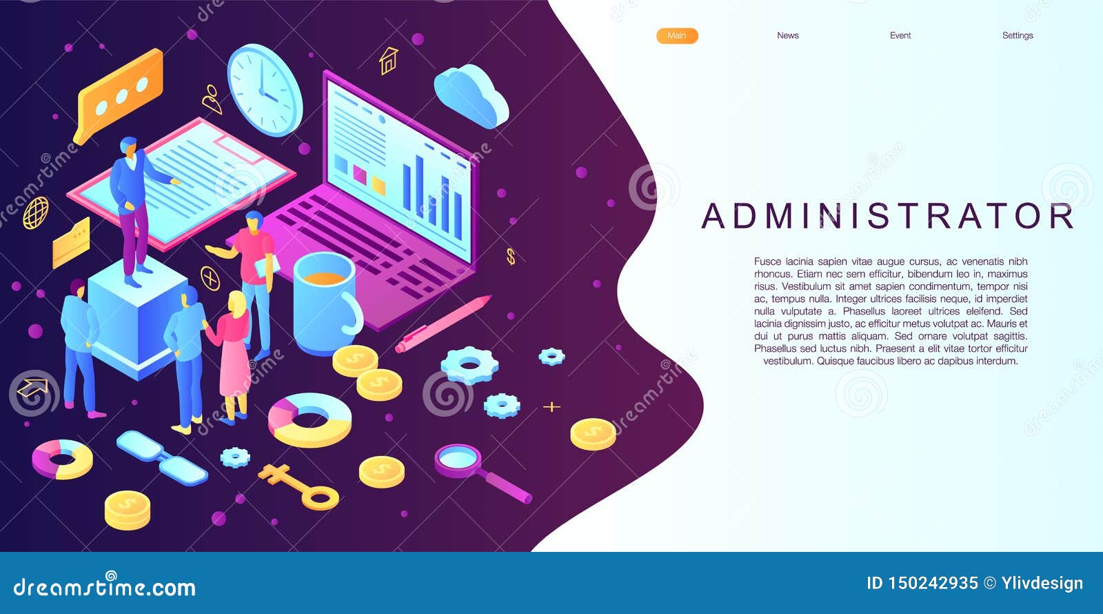 Admin Concept Banner, Isometric Style Stock Vector - Illustration of ...